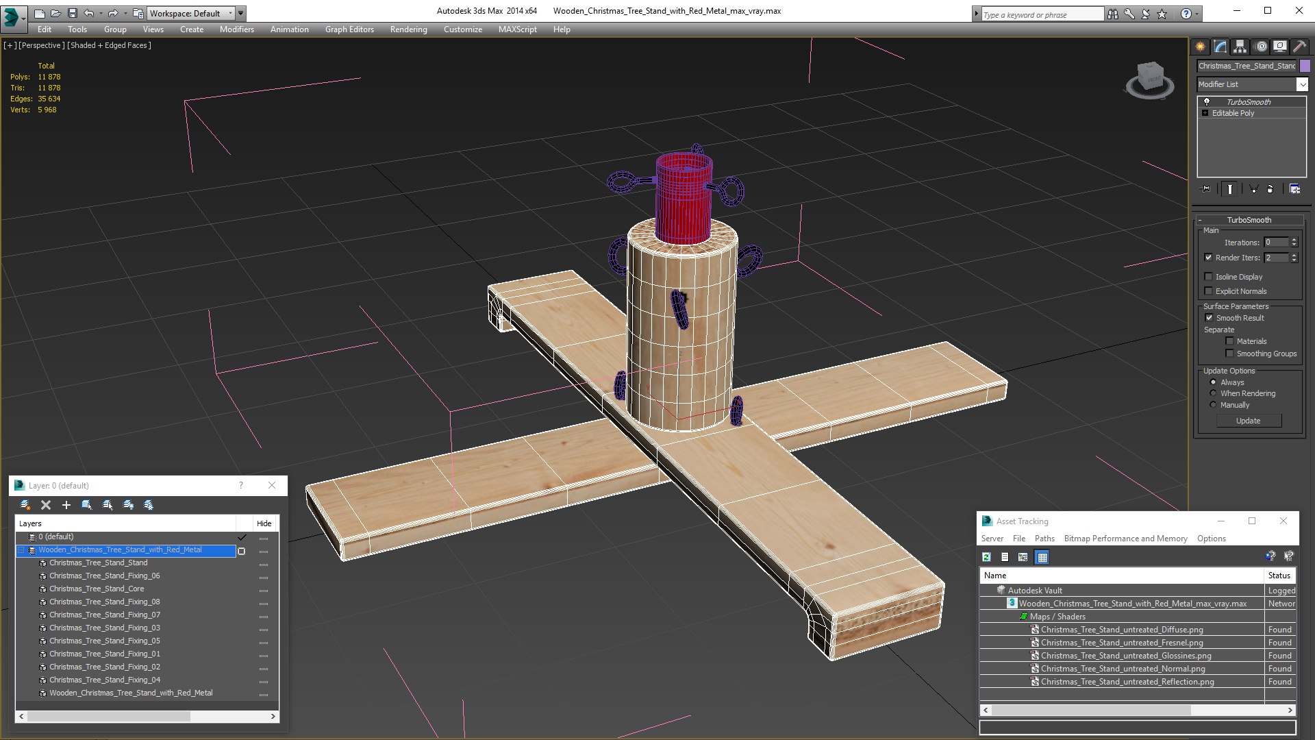 3D Wooden Christmas Tree Stand with Red Metal - TurboSquid 1954618