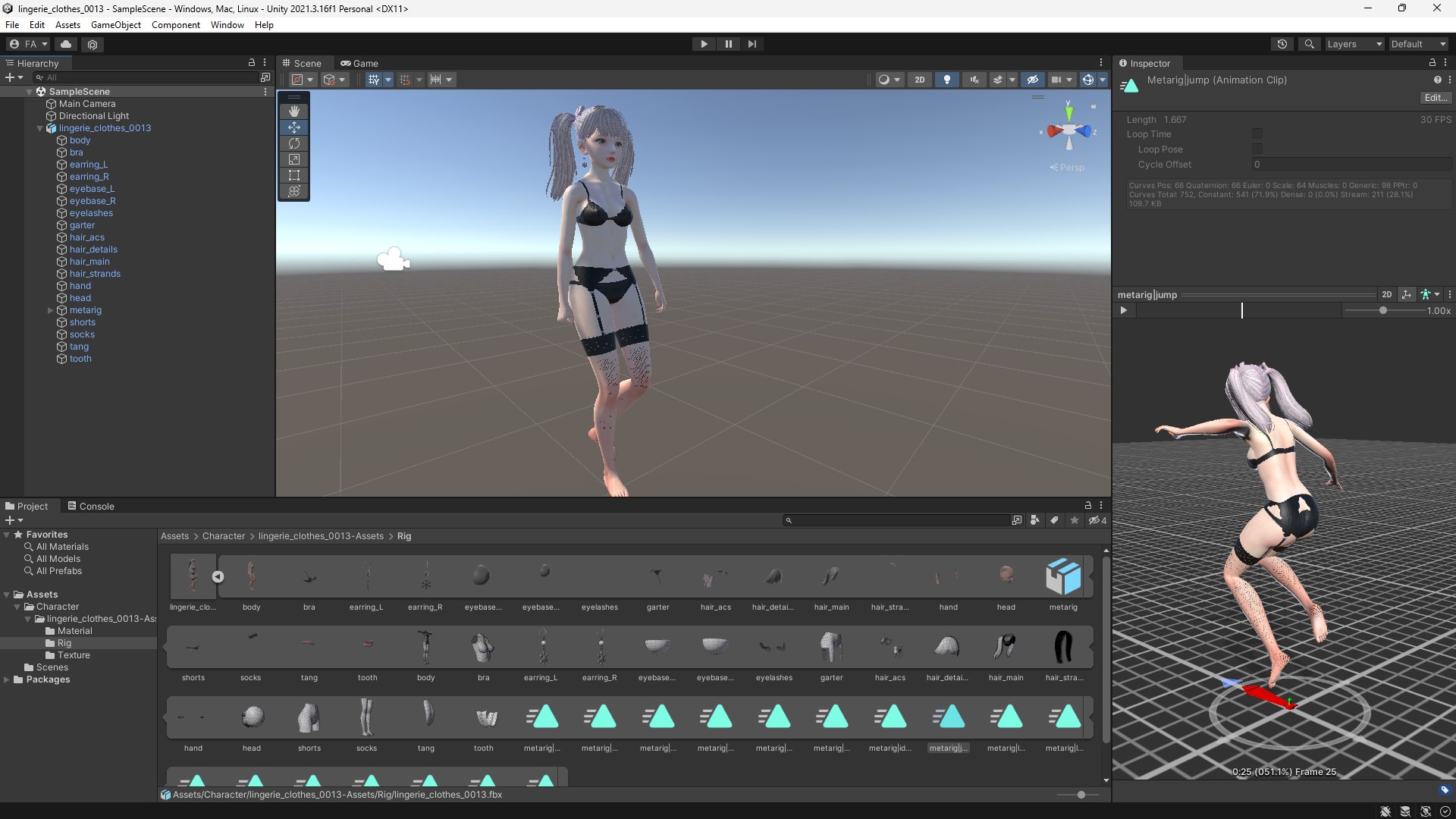 Lingerie Clothes 0013 - Rigged -Unreal - Unity - Blender - Animated - Realistic Female Character ...