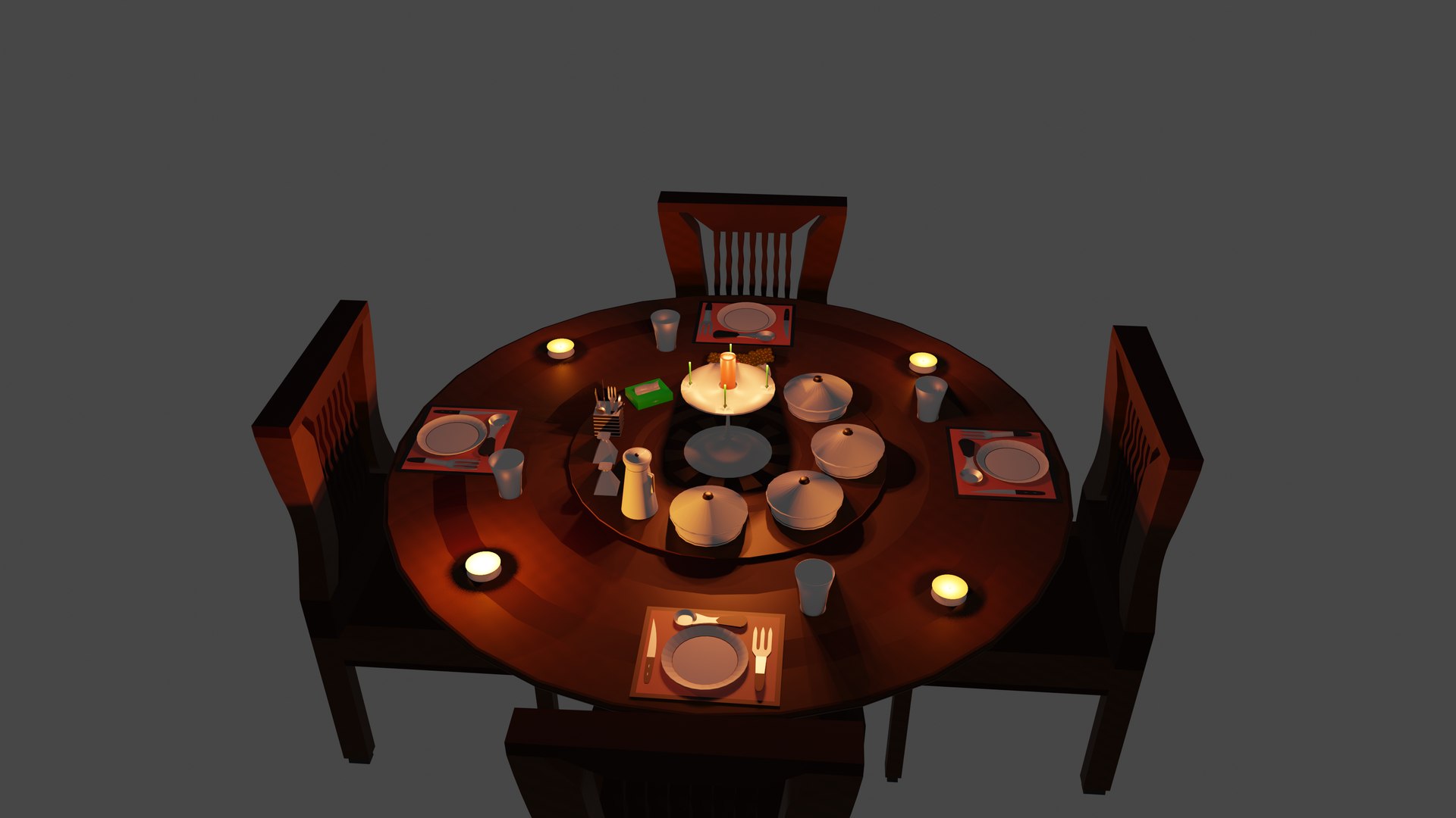 3D Dining Table With Candle Light And Day Light - TurboSquid 1974893
