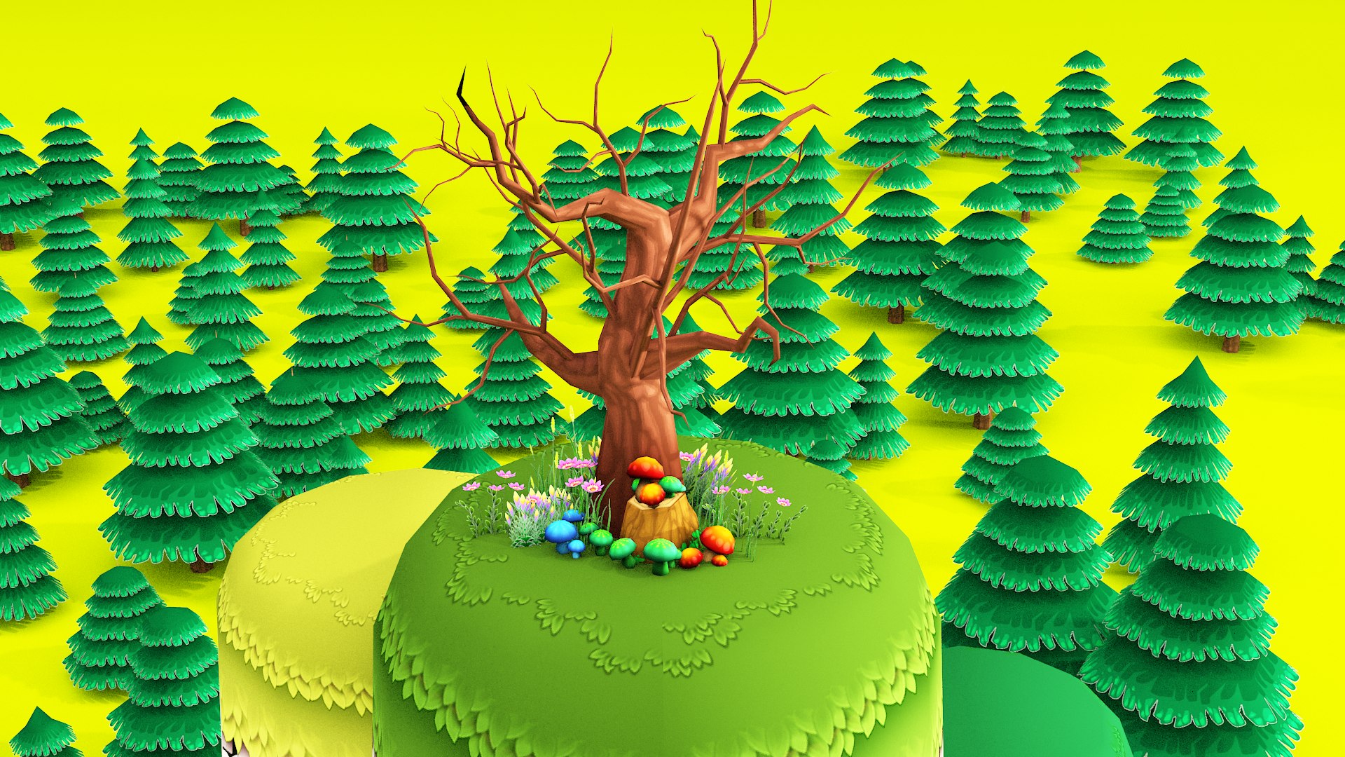 plants trees forest cartoon fbx