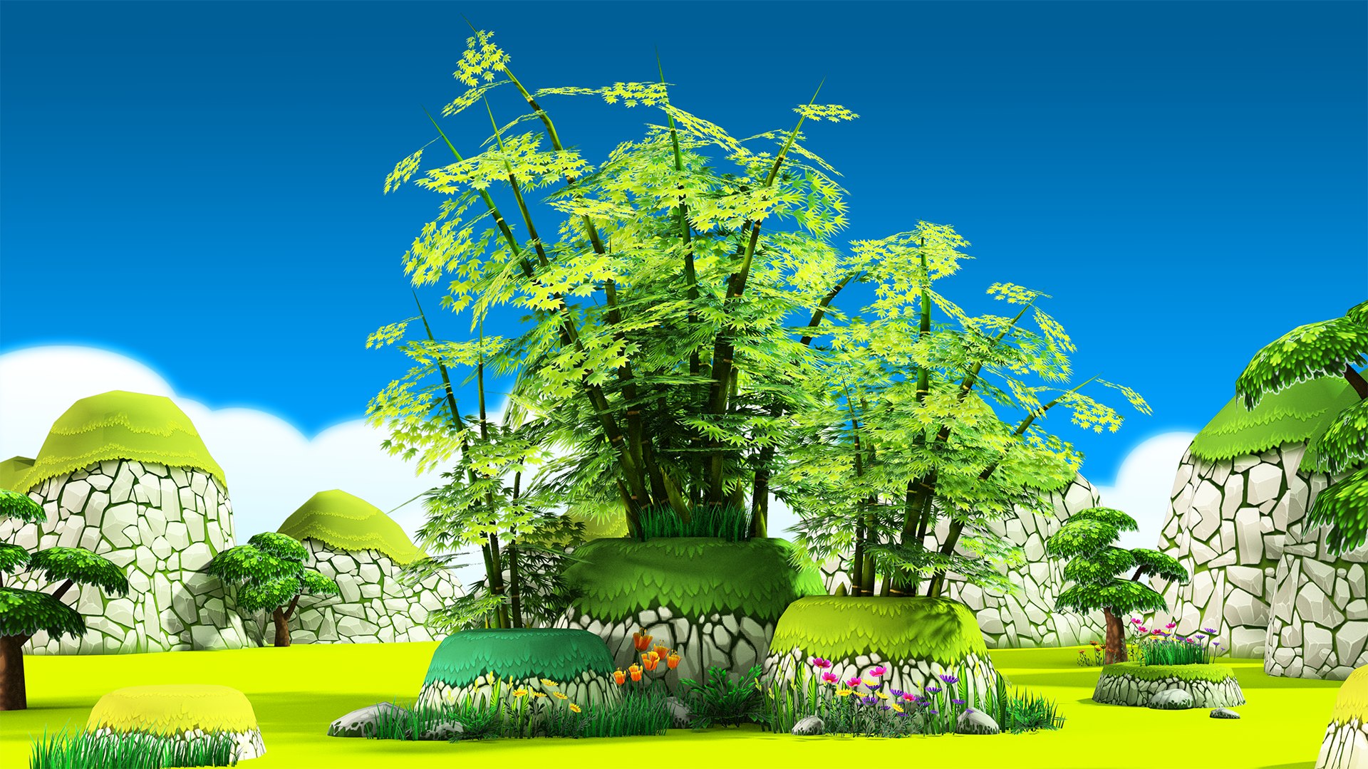 plants trees forest cartoon fbx