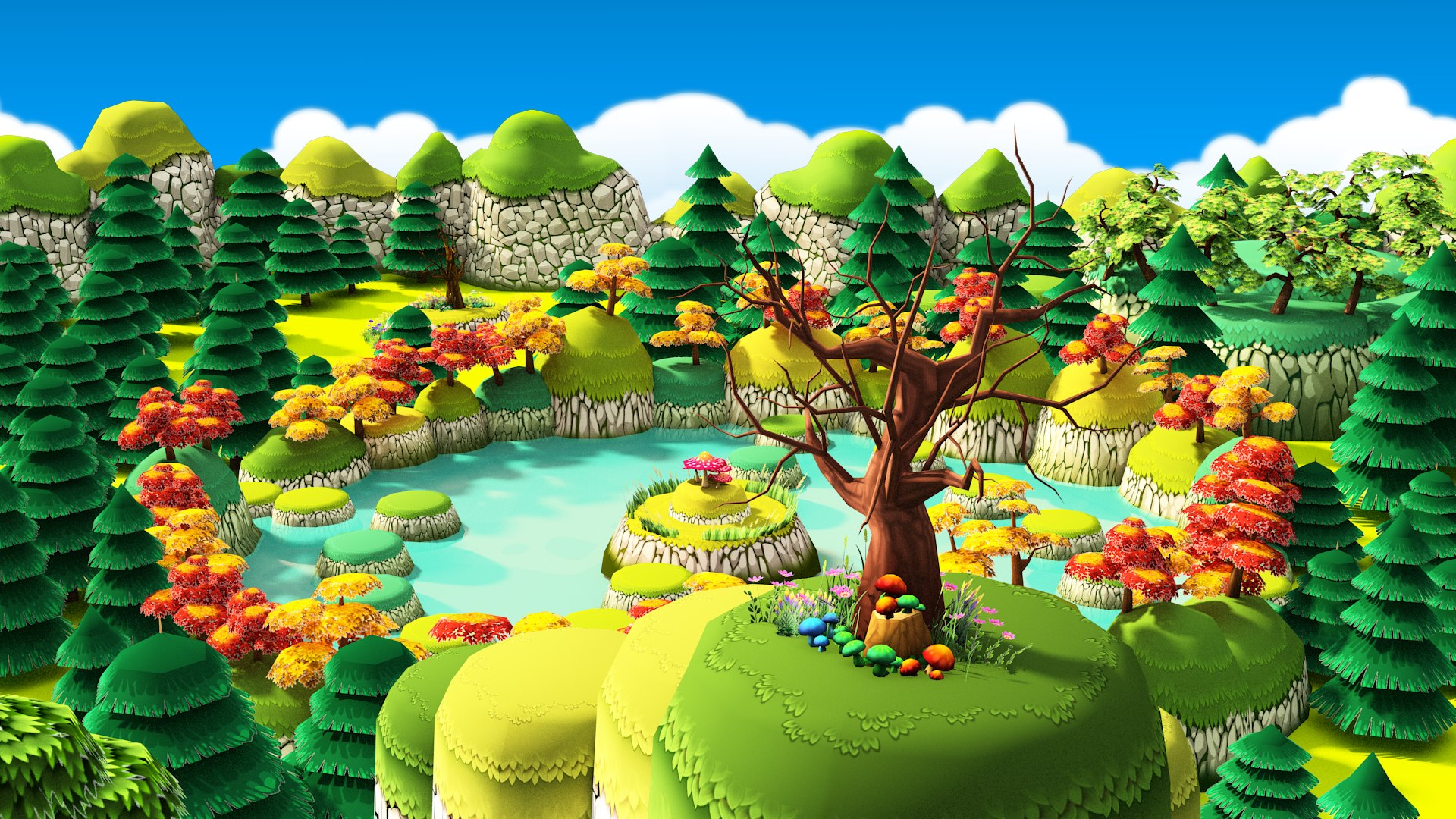 plants trees forest cartoon fbx