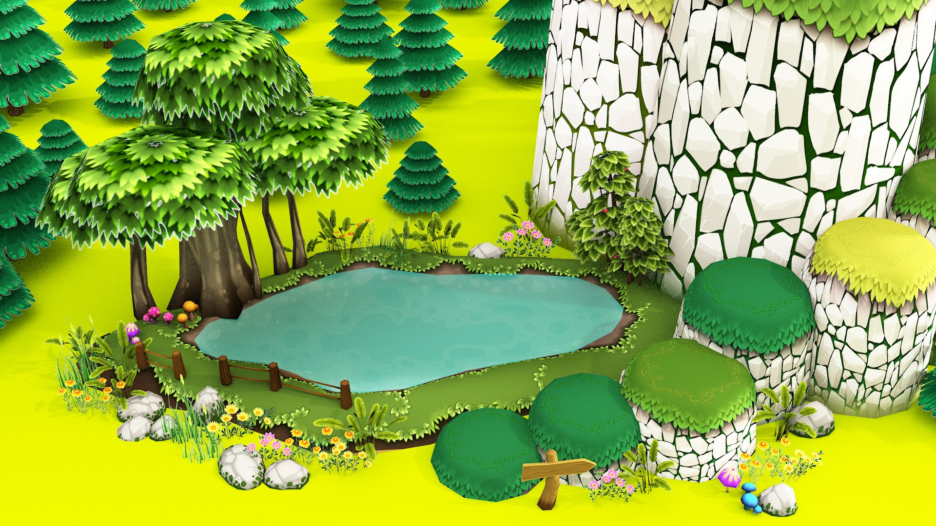 plants trees forest cartoon fbx