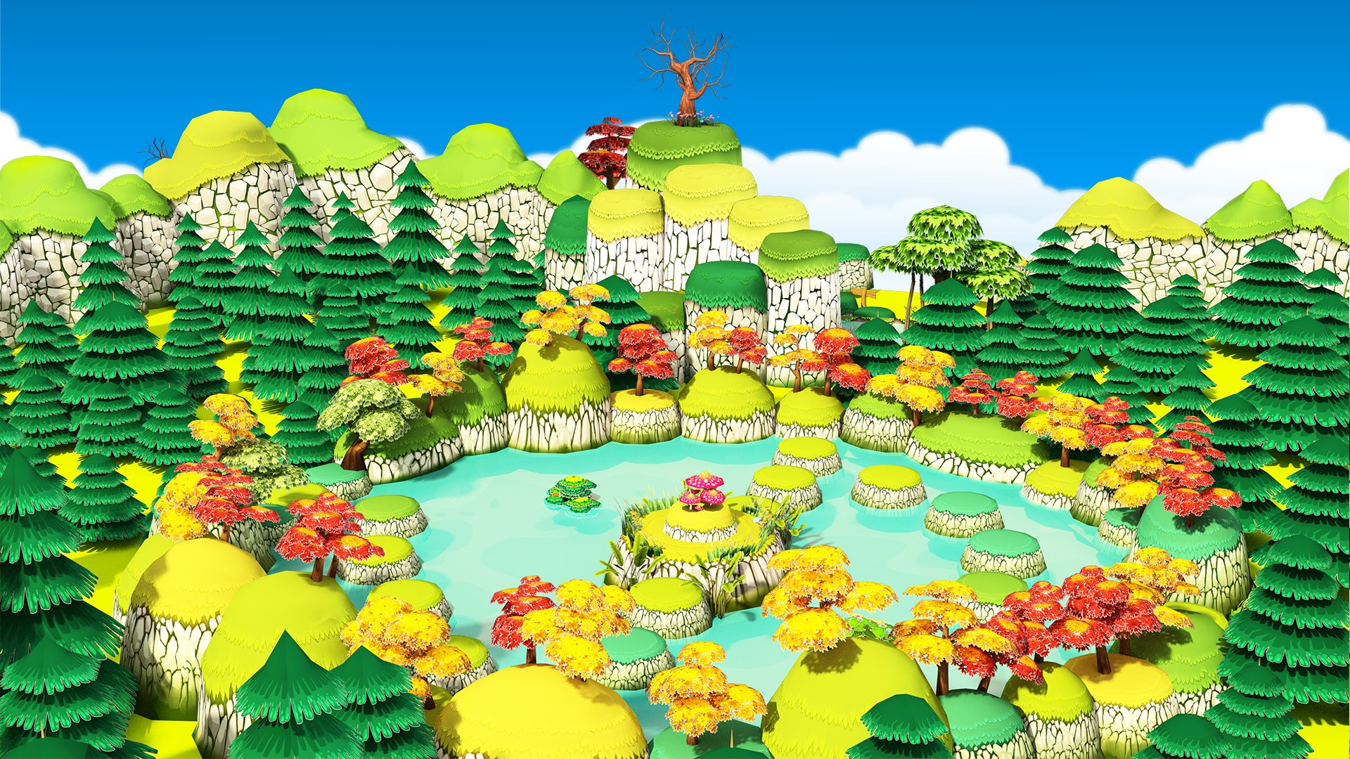 plants trees forest cartoon fbx