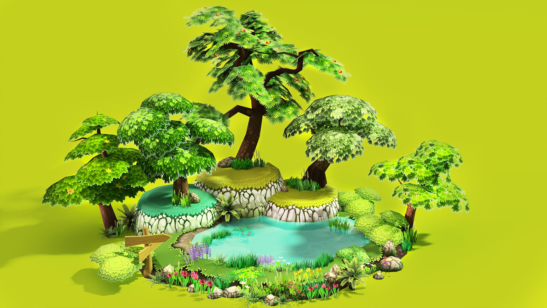 plants trees forest cartoon fbx