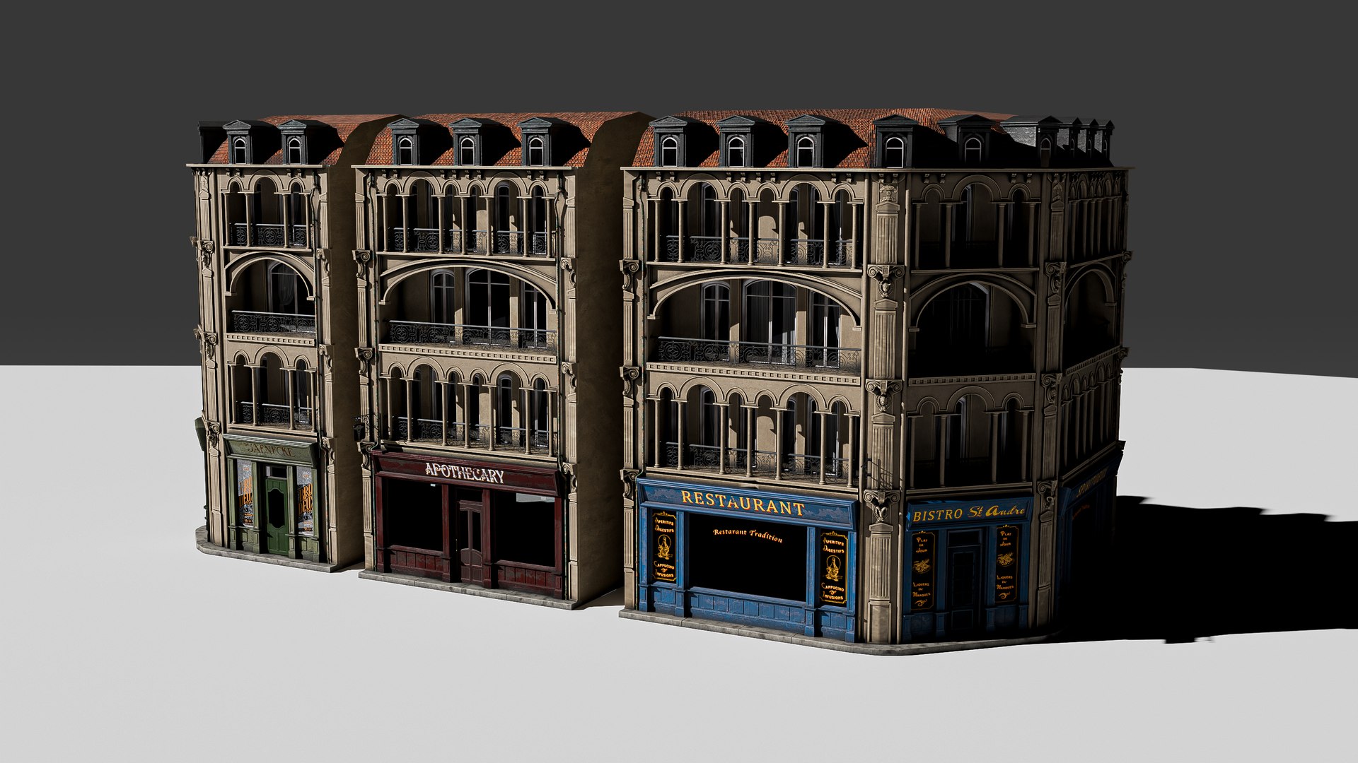 3D European Store Front Apartment Building Model - TurboSquid 2356150