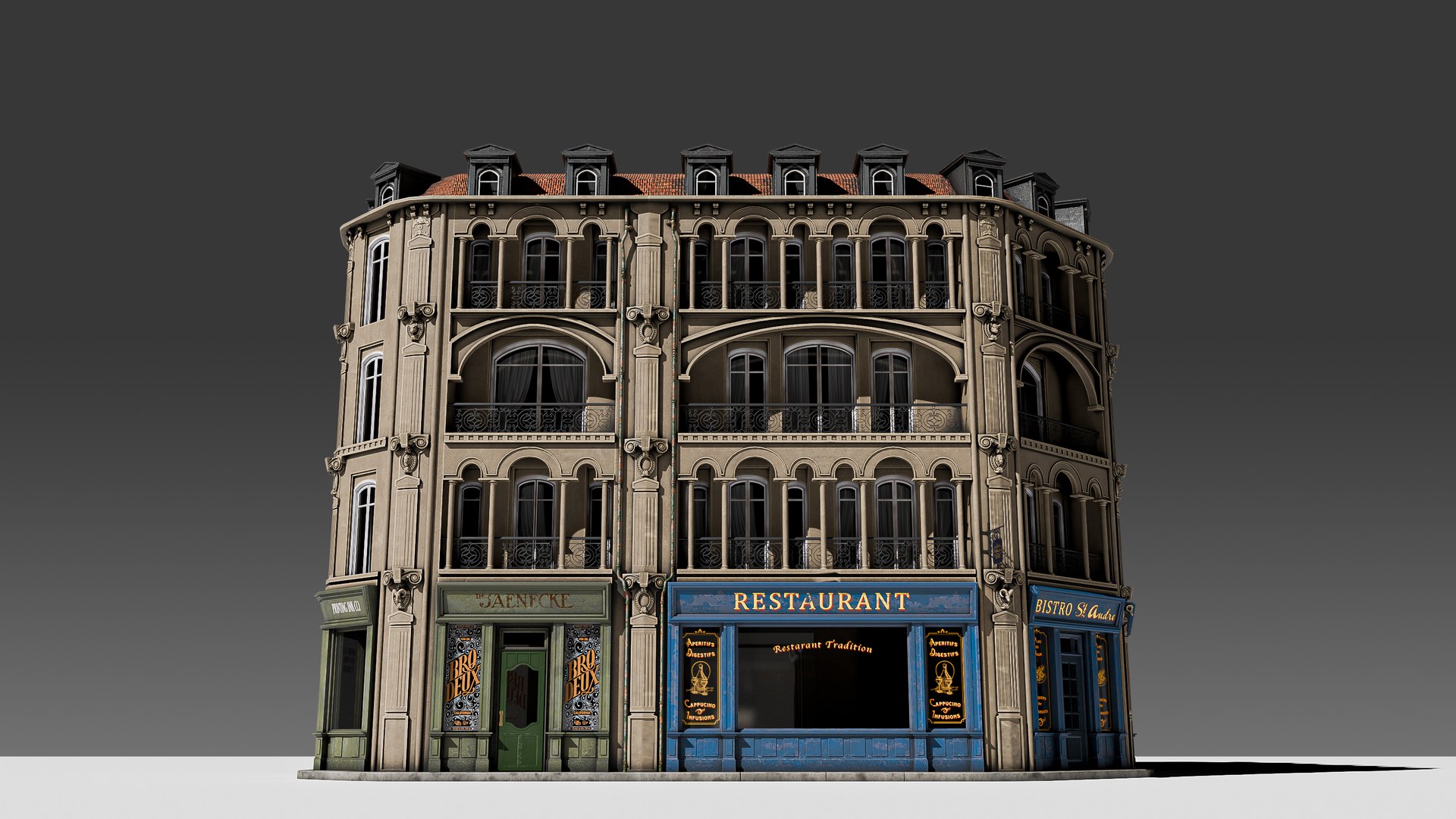 3D European Store Front Apartment Building Model - TurboSquid 2356150