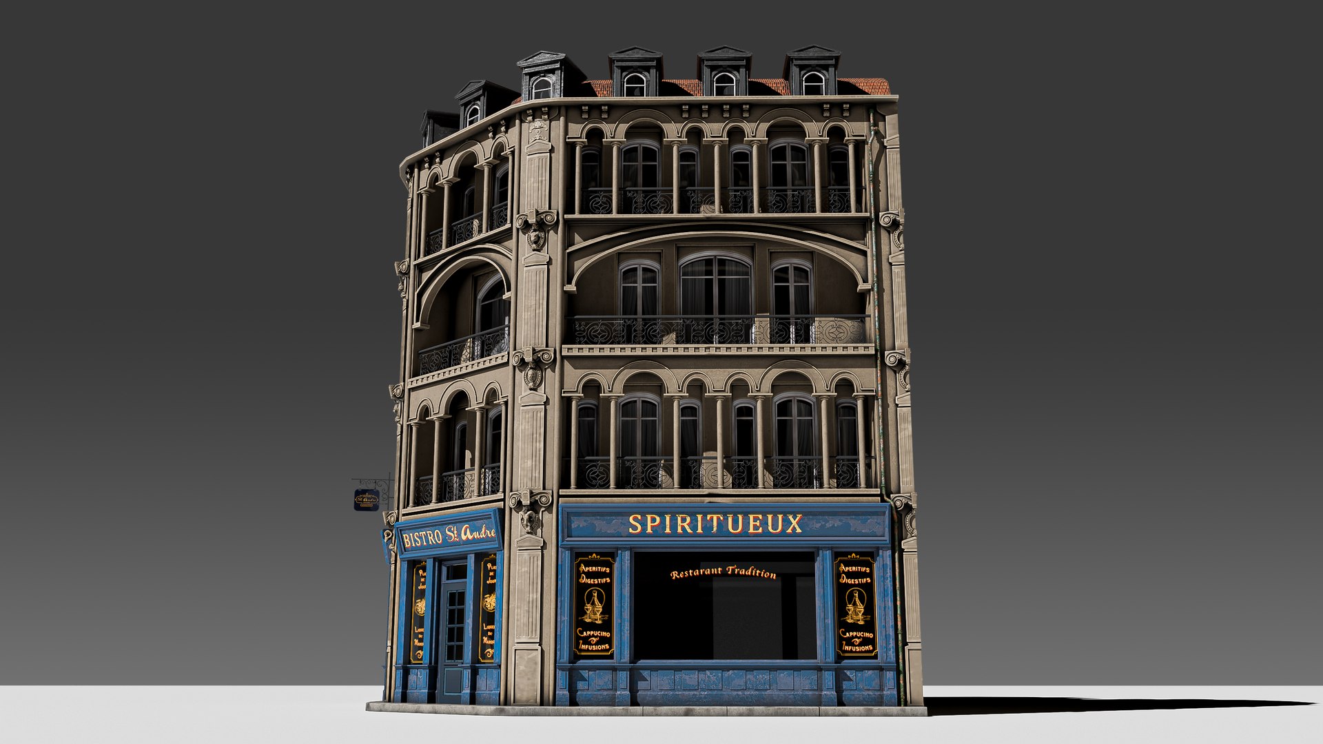 3D European Store Front Apartment Building Model - TurboSquid 2356150
