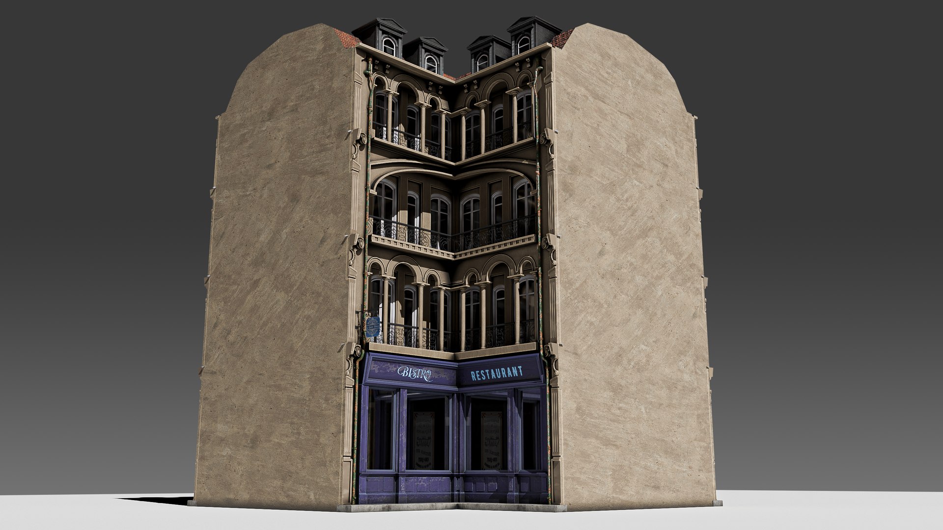 3D European Store Front Apartment Building Model - TurboSquid 2356150
