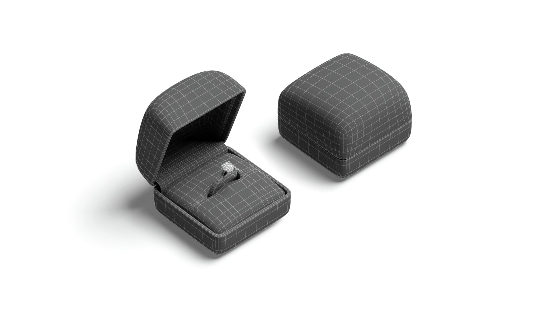 Black Wedding Ring Box Set - Opened And Closed Jewelry Box 3D ...