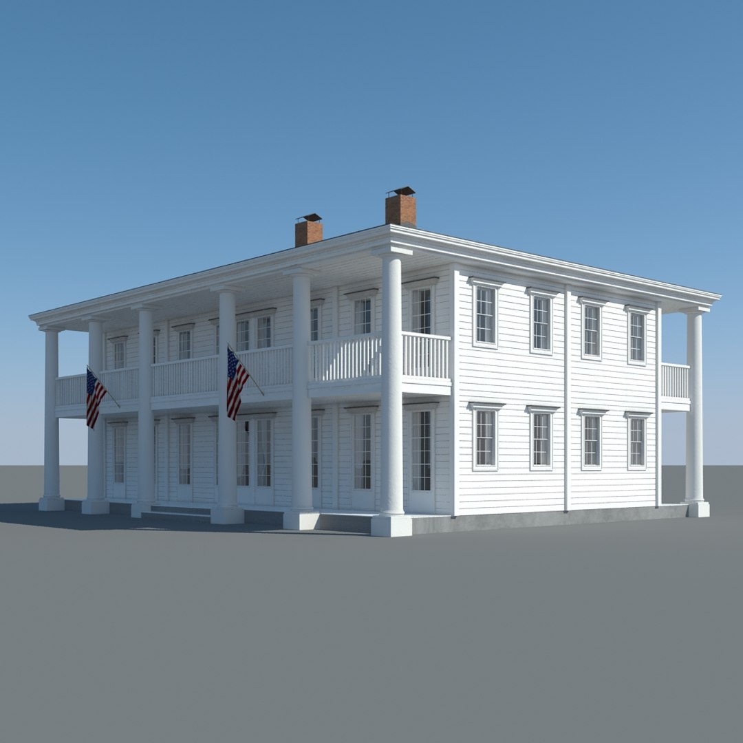Colonial House Wood 3d Model