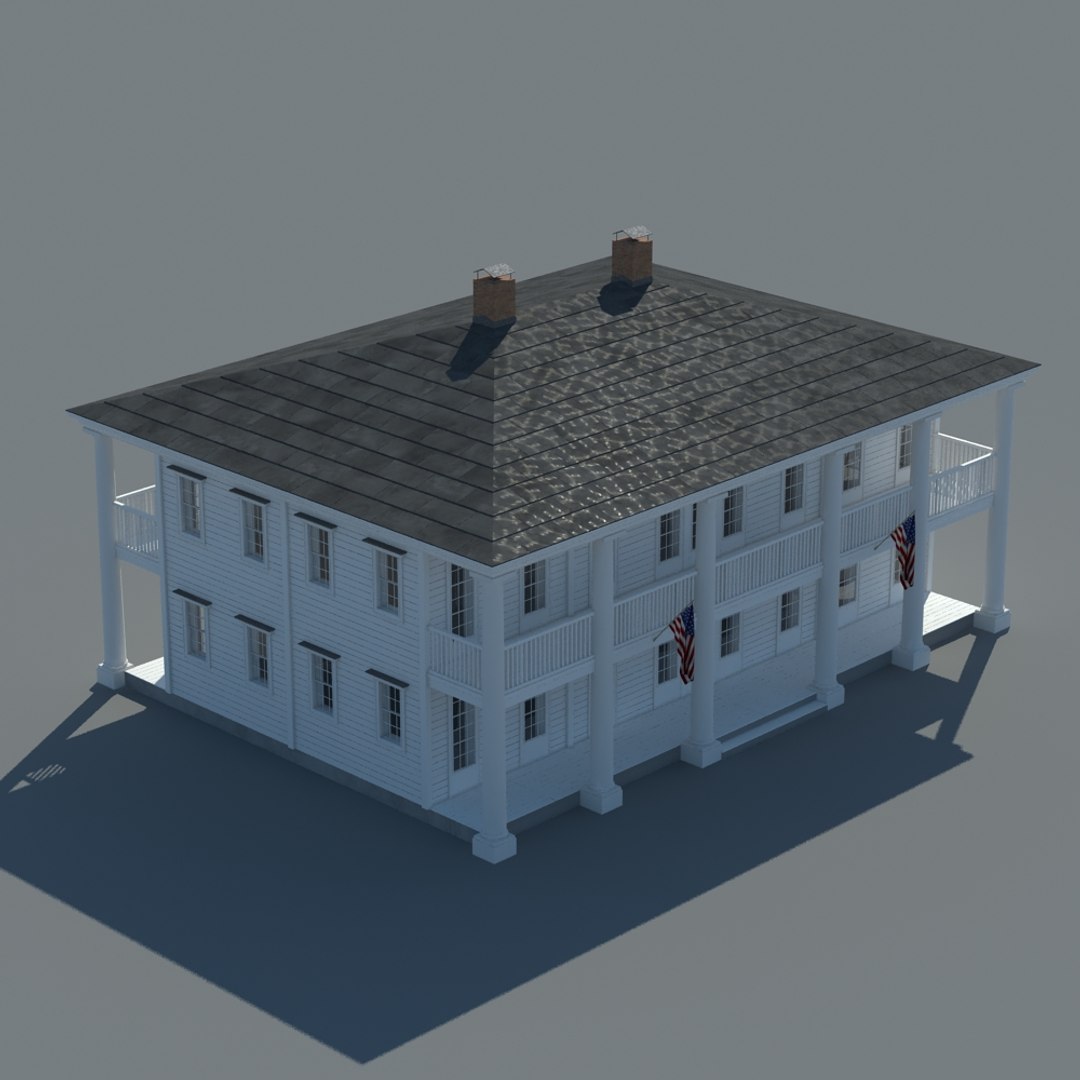 Colonial House Wood 3d Model