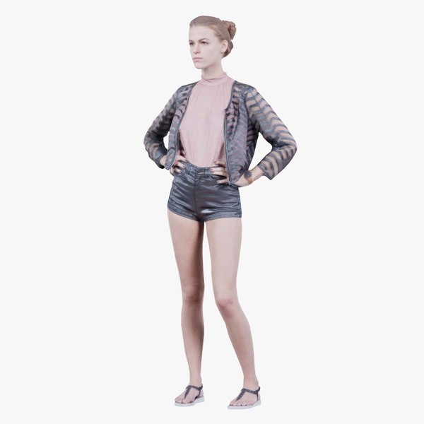 modèle 3D de Top court en cuir rose et veste transparente pour femme ...