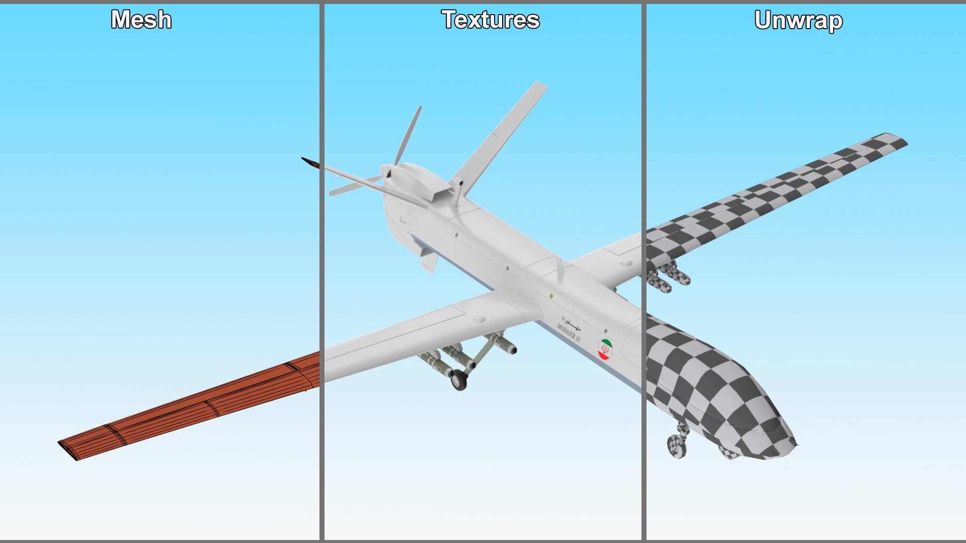 3D Iranian Dron Qods Mohajer 10 Blue Model - TurboSquid 2225802