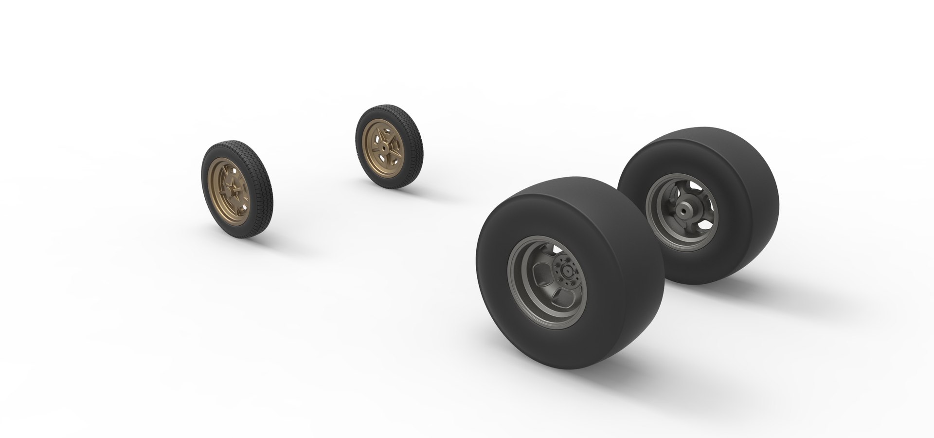 3D Wheel Set Of Vintage Front Engine Dragster Version 2 Scale 1 To 25 ...