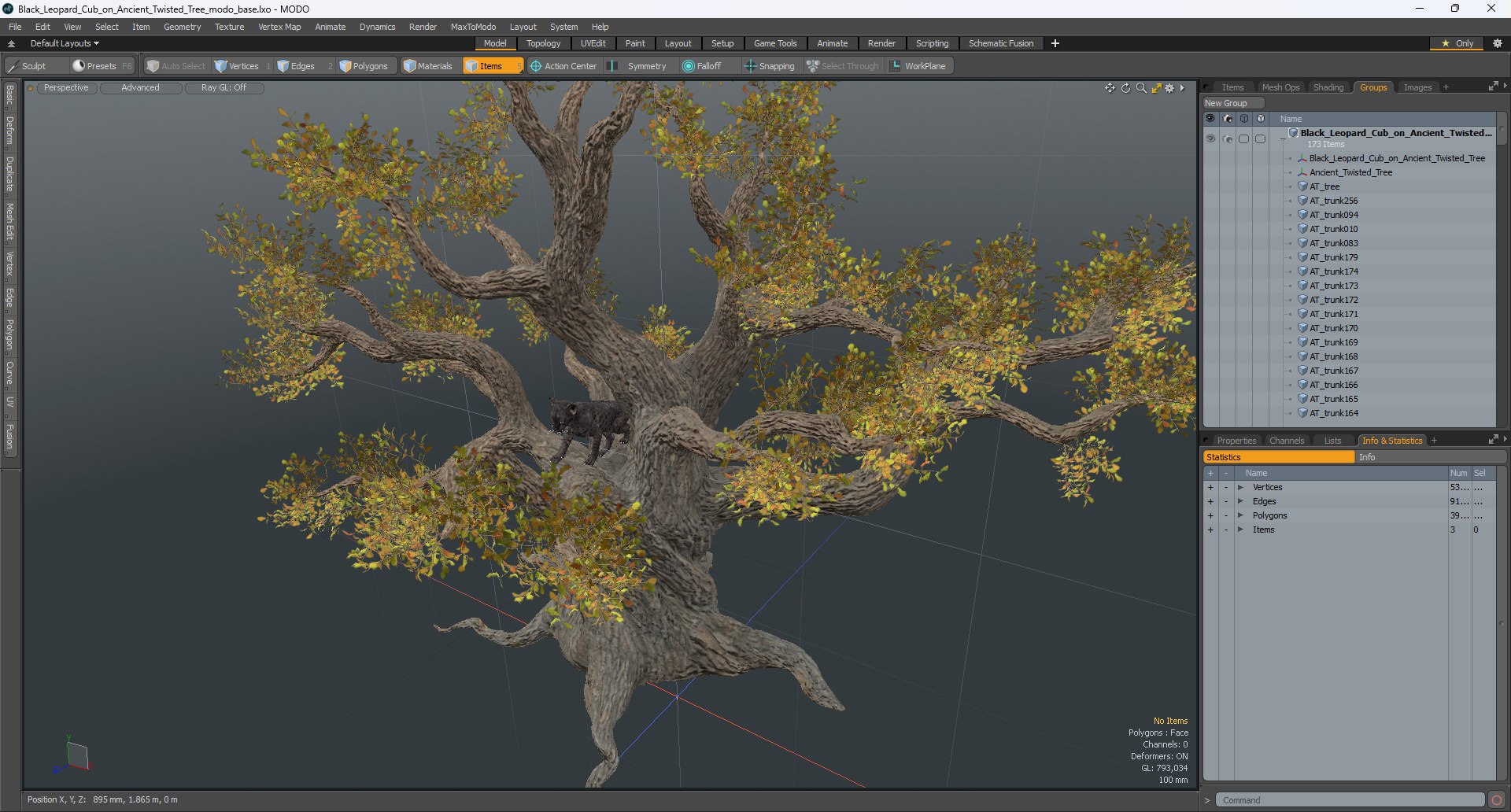 Black Leopard Cub On Ancient Twisted Tree Model - TurboSquid 2348837