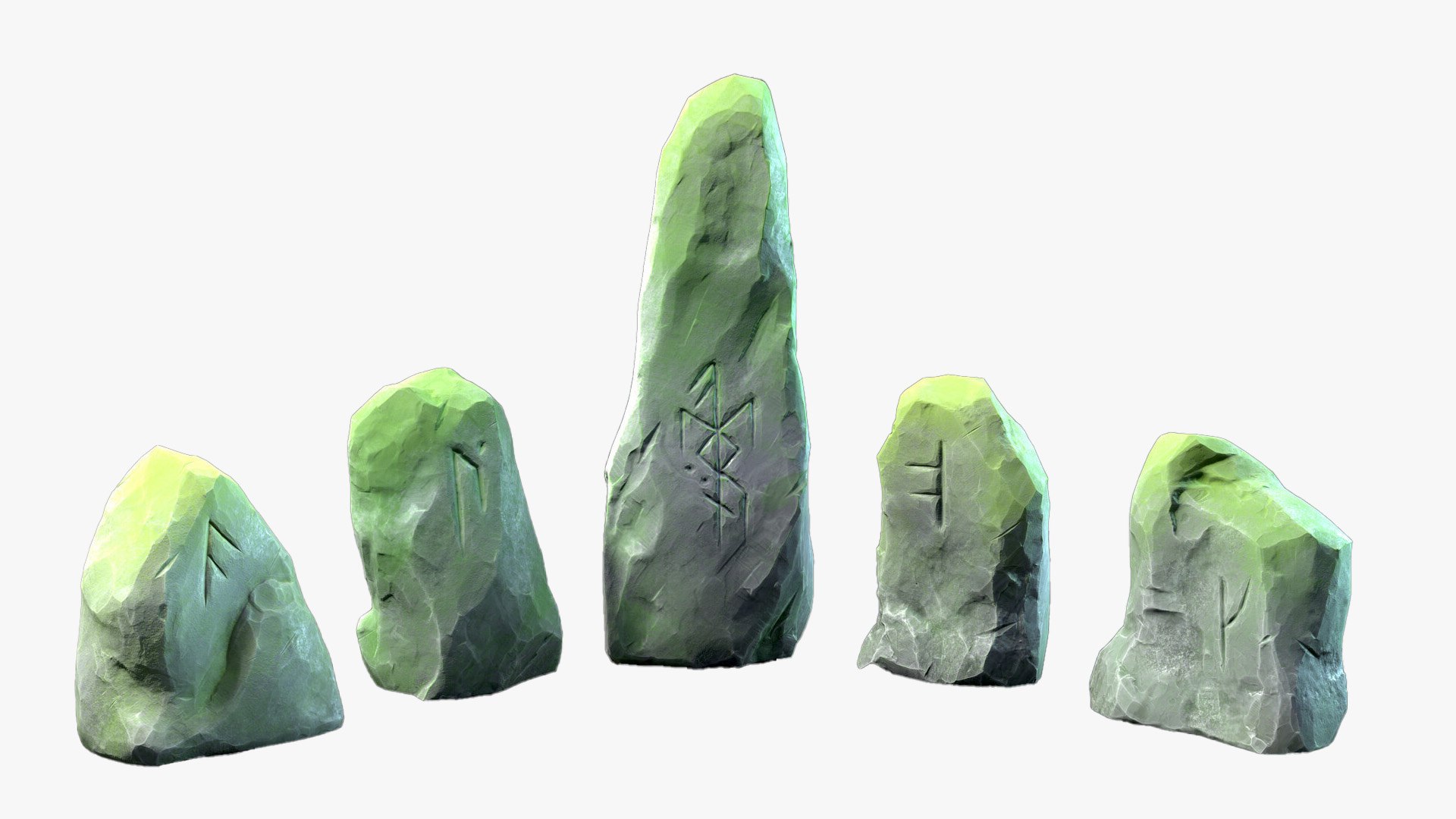 3D Model Stylized Runestones Pack Low-poly Mossy - TurboSquid 2180404