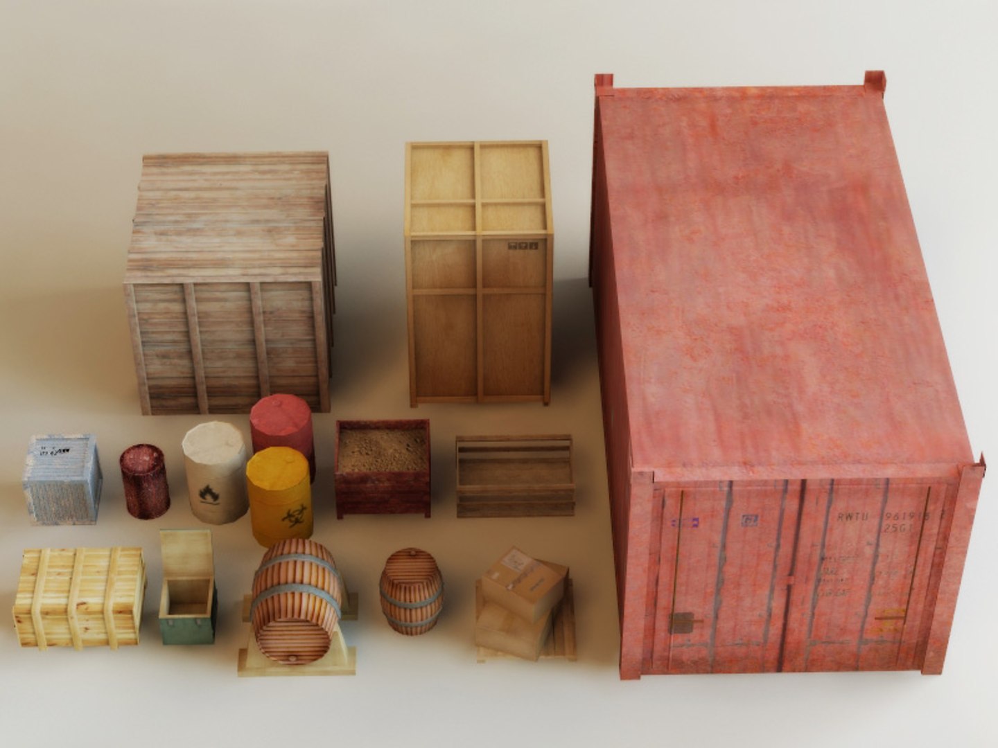 Industrial Boxes Crates Contains 3d C4d