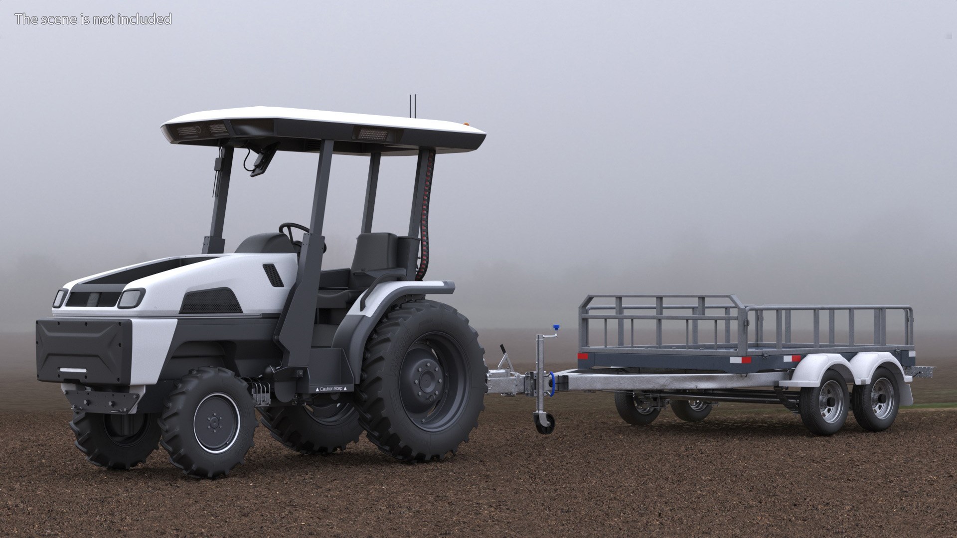 3D Autonomous Electric Tractor With Double Axle Trailer Model ...