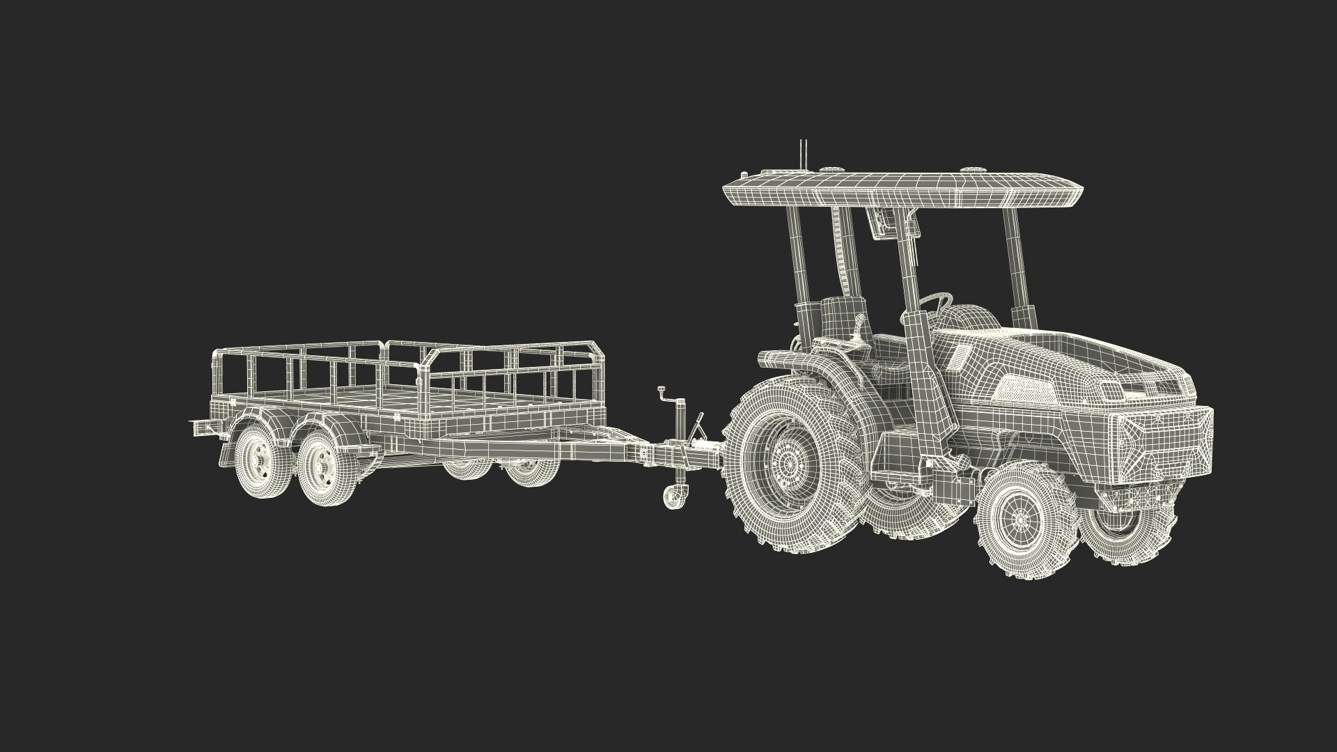 3D Autonomous Electric Tractor With Double Axle Trailer Model ...