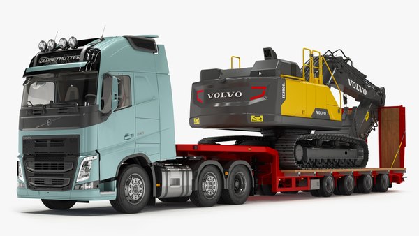 modelo 3d VolvoFHRemolque LowboyExcavadoramaxVray - TurboSquid 2325392