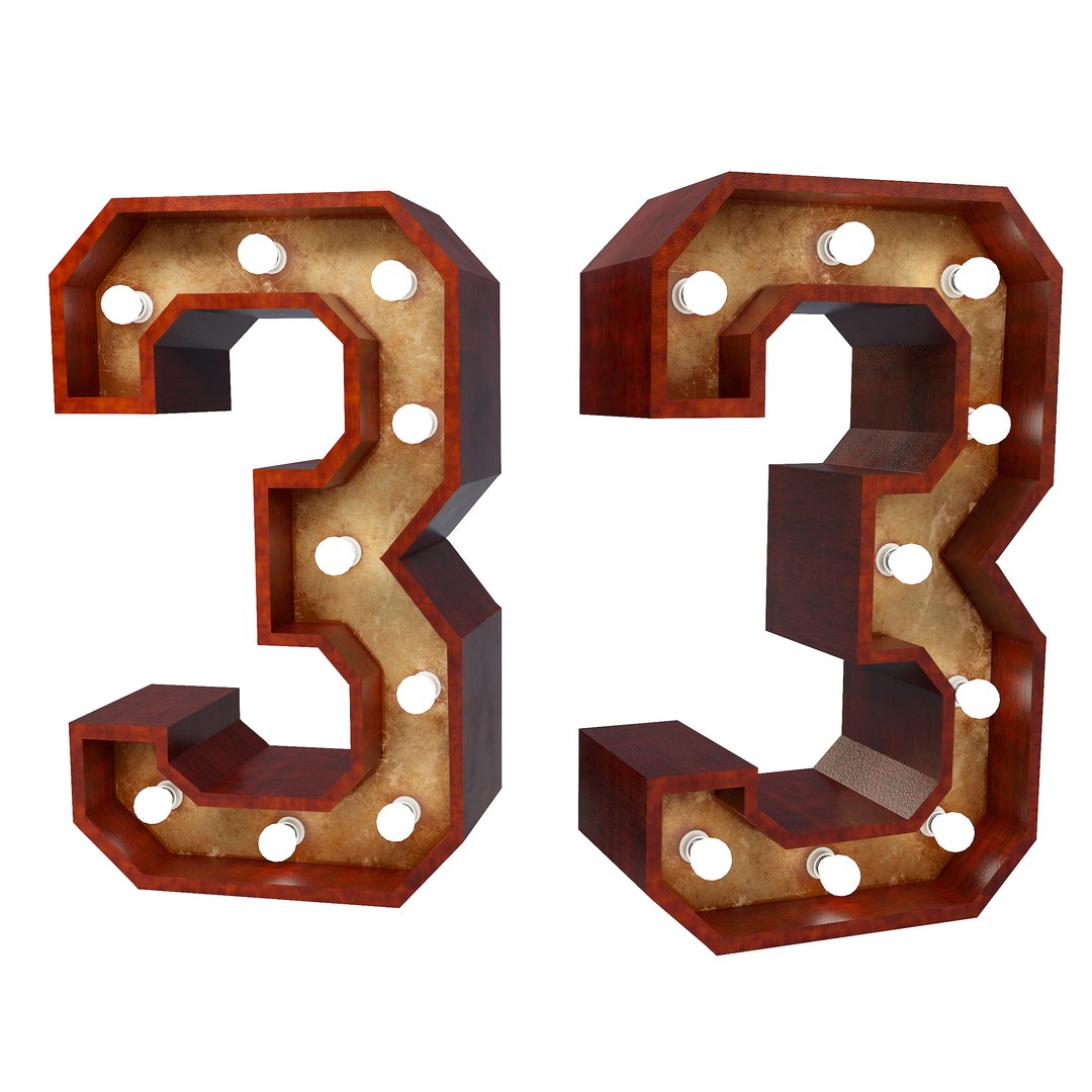 Marquee Number Three Wooden Led Glow Sign 3dmodel 3D - TurboSquid 1973430