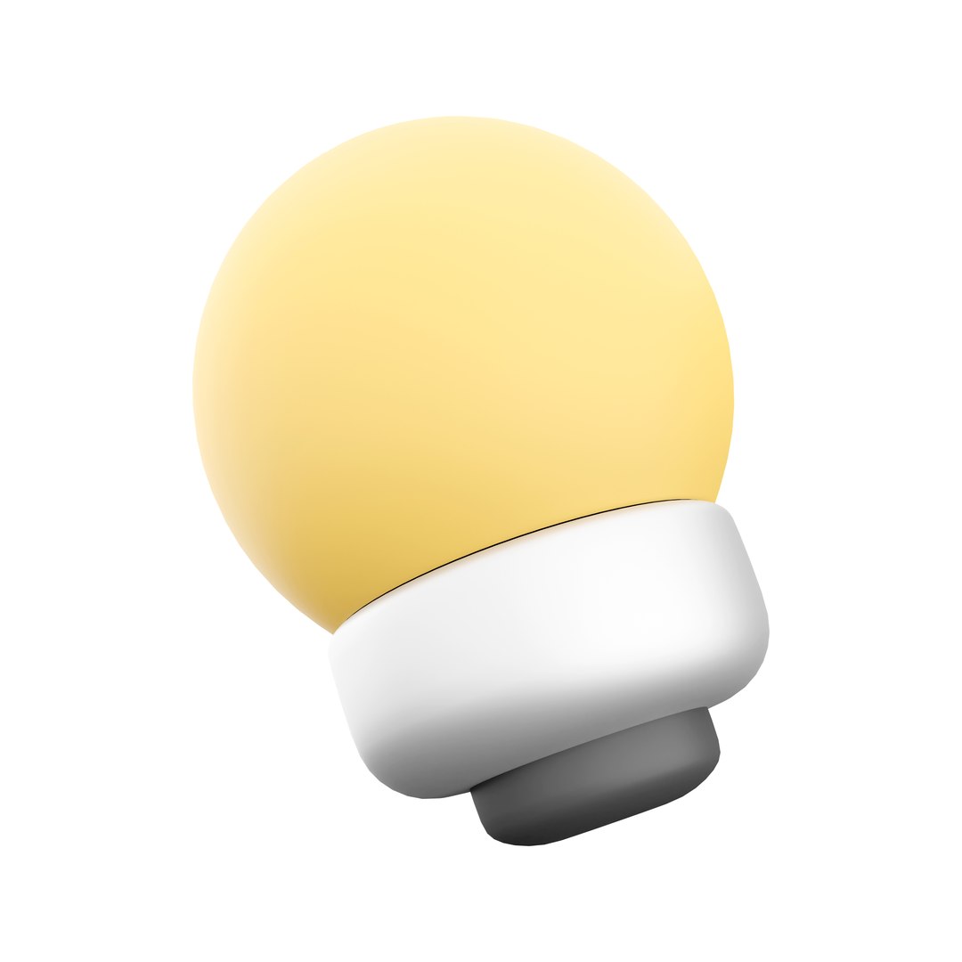 Cartoon Style Minimal Yellow Light Bulb Icon 3D Model - TurboSquid 2074498