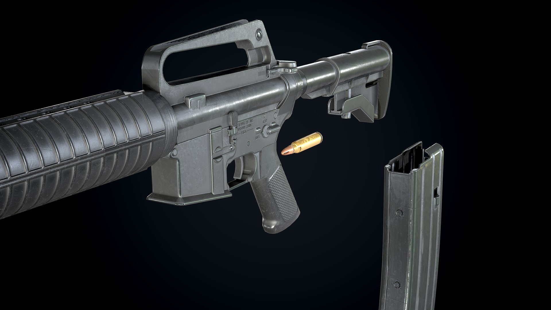 CAR-15 Assault-Rifle Worn PBR Low-poly 3D Model - TurboSquid 1781399