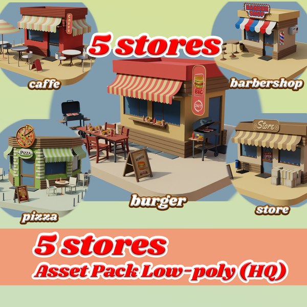 Five Stores of High Quality Low-poly 3D model3D模型 - TurboSquid 1945601