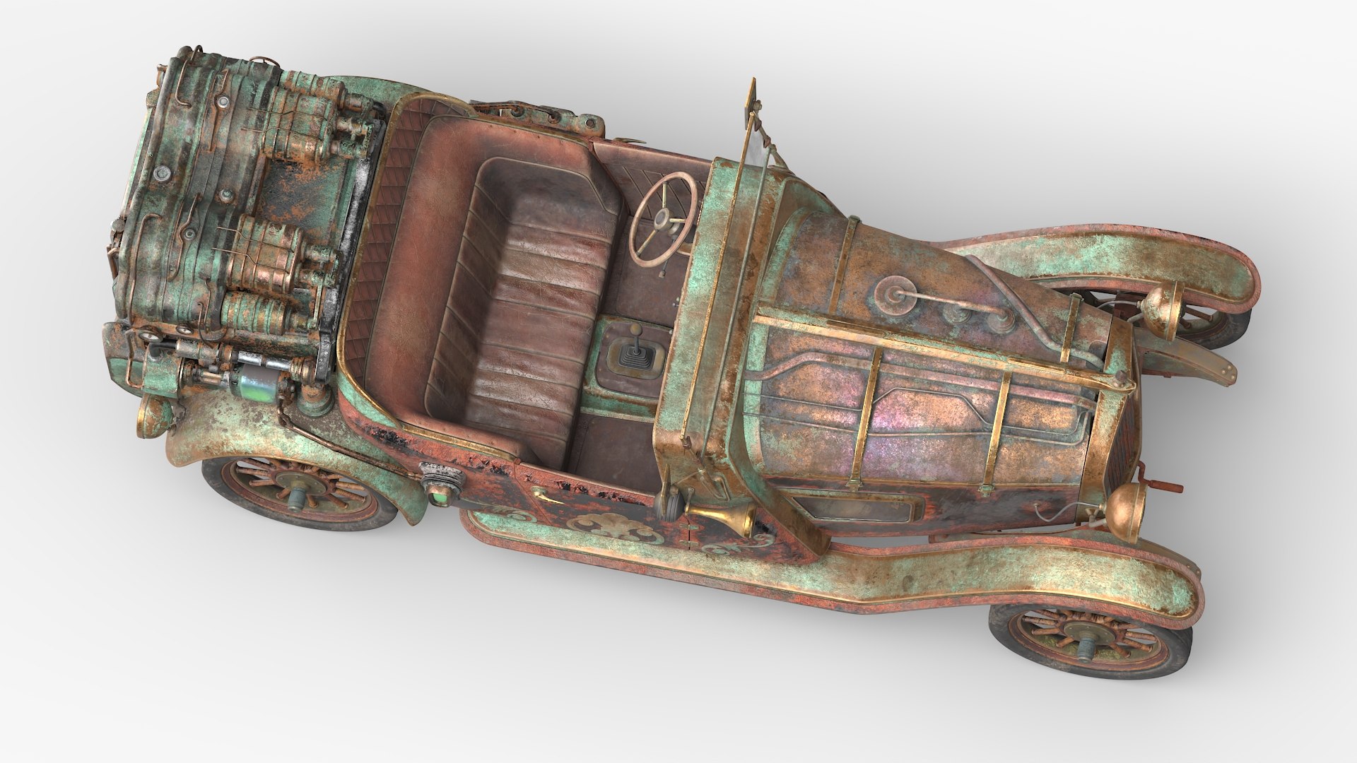 3D Rusty Old Steampunk Convertible Rigged For Cinema 4D Model ...