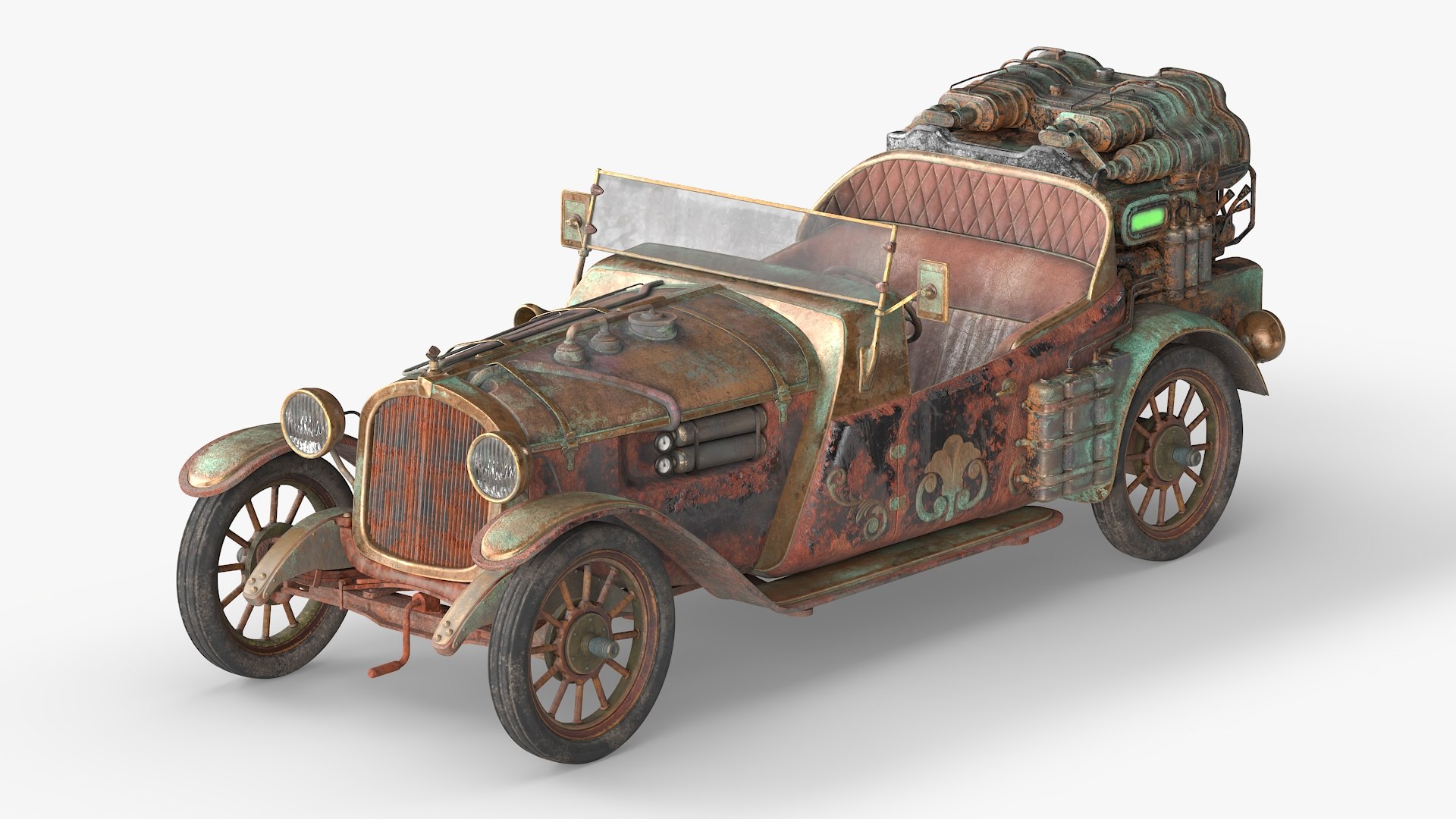 3D Rusty Old Steampunk Convertible Rigged For Cinema 4D Model ...