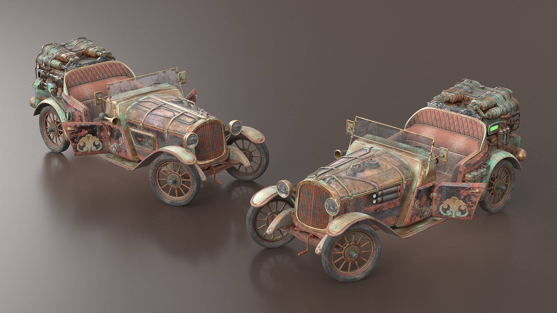 3D Rusty Old Steampunk Convertible Rigged For Cinema 4D Model ...