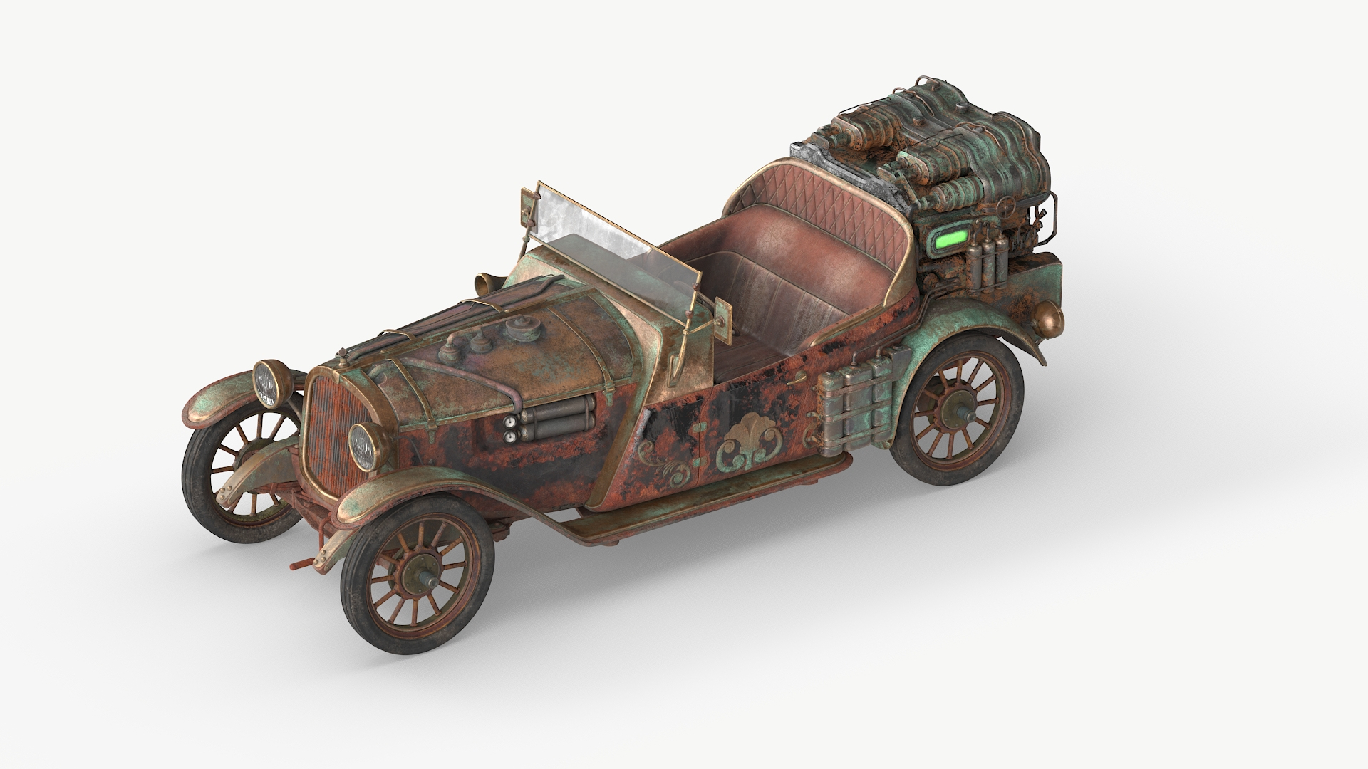 3D Rusty Old Steampunk Convertible Rigged For Cinema 4D Model - TurboSquid 2412703