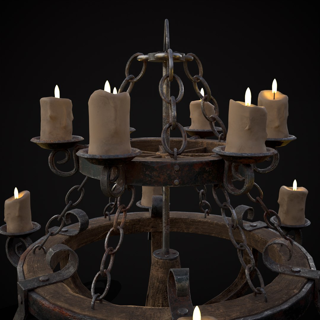 Rustic Medieval Wooden Candle Chandelier Model - TurboSquid 2010653
