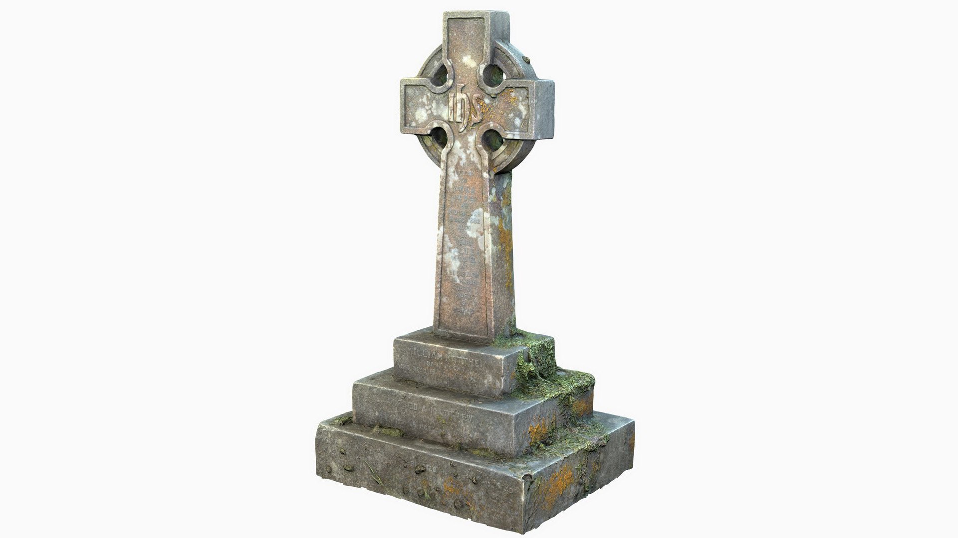 3D Model Ancient Mossy Old Cross Gravestone Celtic Tombstone Realistic ...