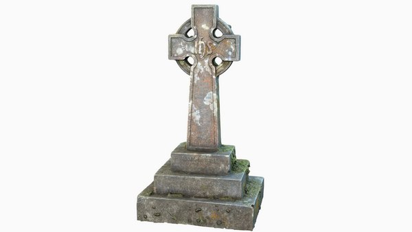 modelo 3d Lápida de cruz antigua cubierta de musgo antigua Lápida ...