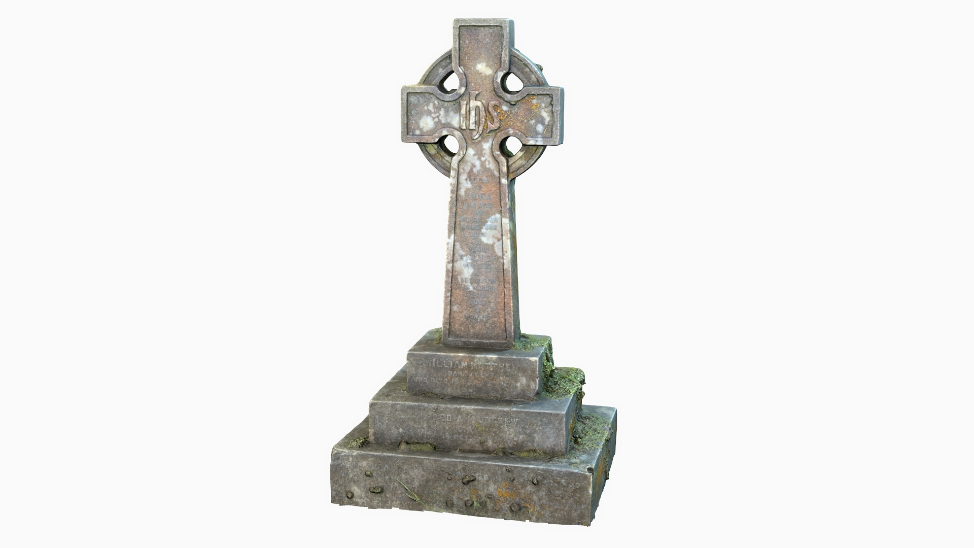 3D Model Ancient Mossy Old Cross Gravestone Celtic Tombstone Realistic ...