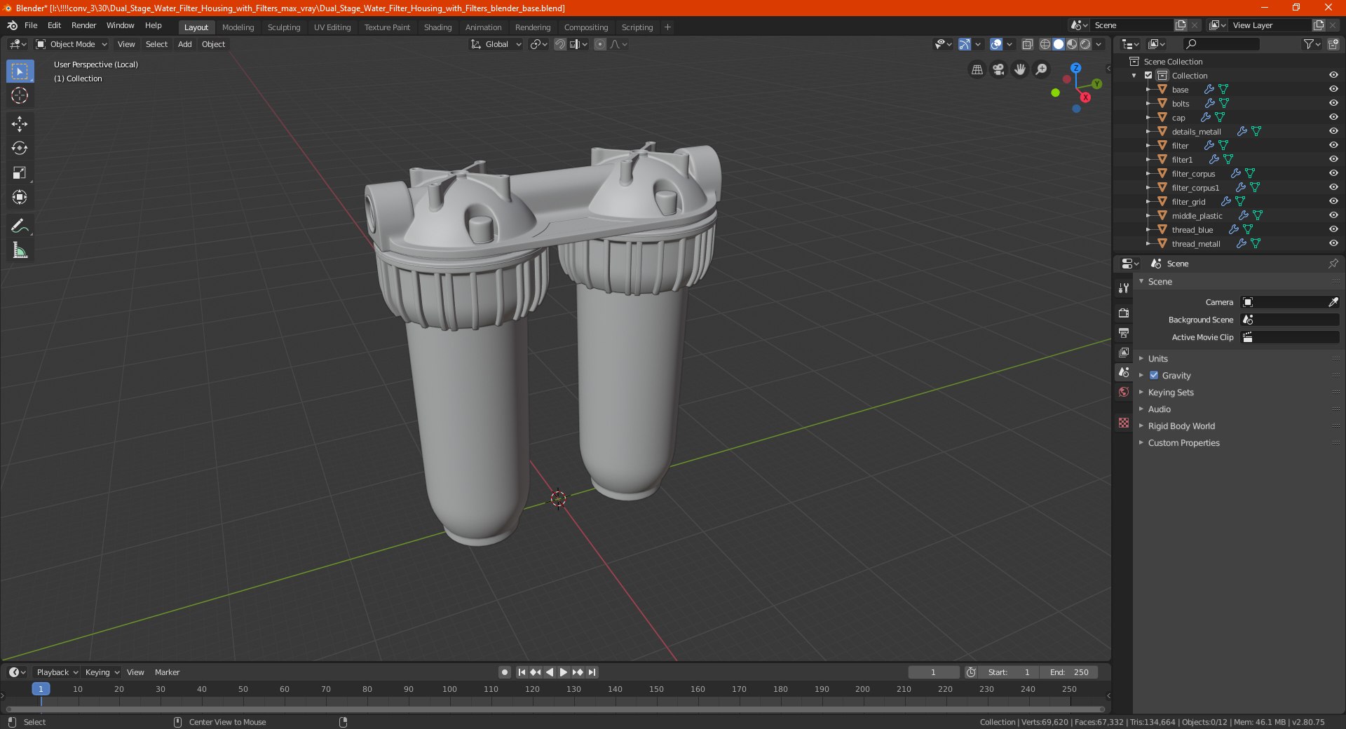 3D Dual Stage Water Filter Housing with Filters - TurboSquid 1736243