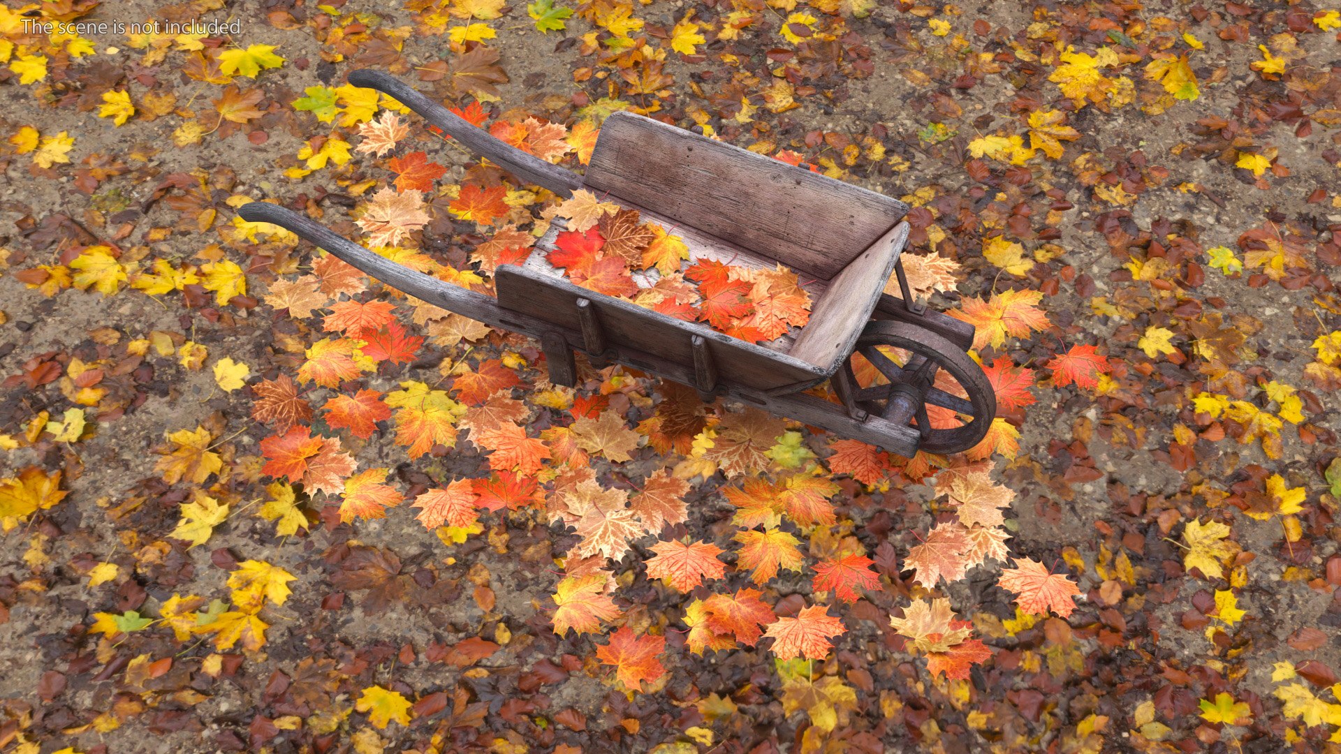 3D Old Wheelbarrow And Leaves - TurboSquid 2291203