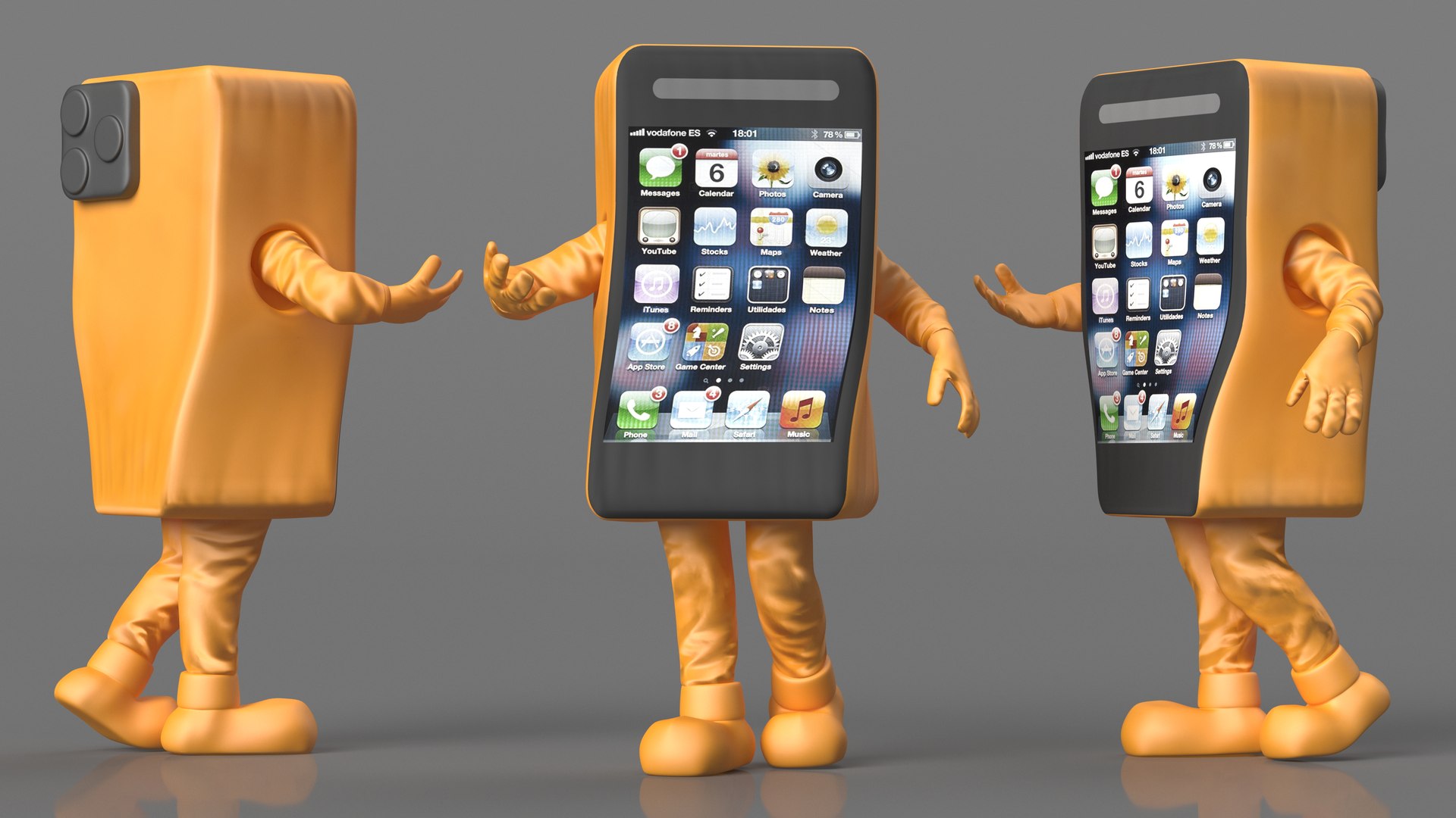 3D Orange IPhone Mascot Walking Model - TurboSquid 2059862