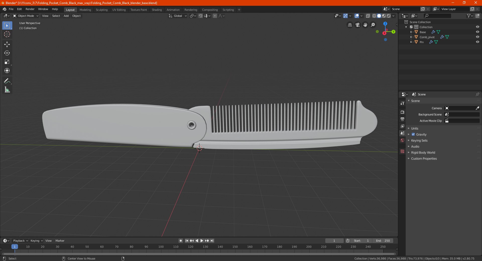 3D folding pocket comb brown model - TurboSquid 1623334