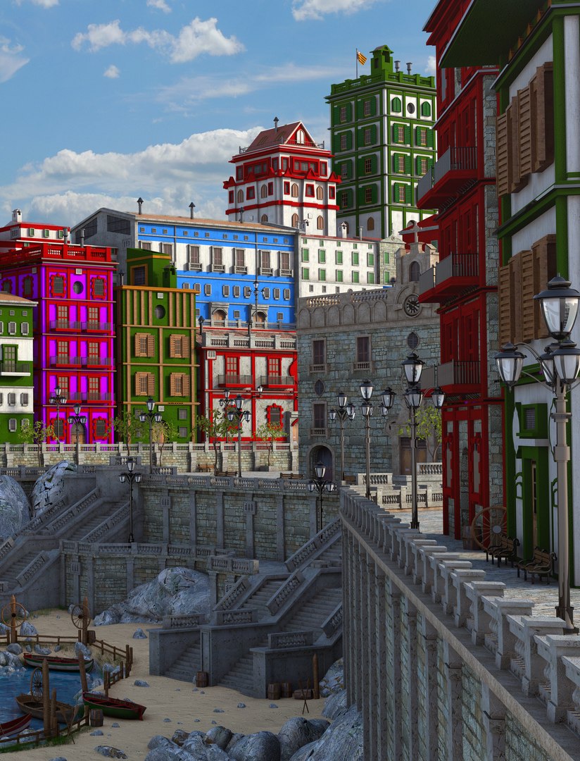 3D Model Town Fantasy Color - TurboSquid 1317380
