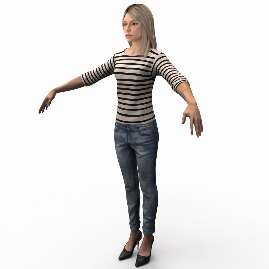 3d young white female rigged model