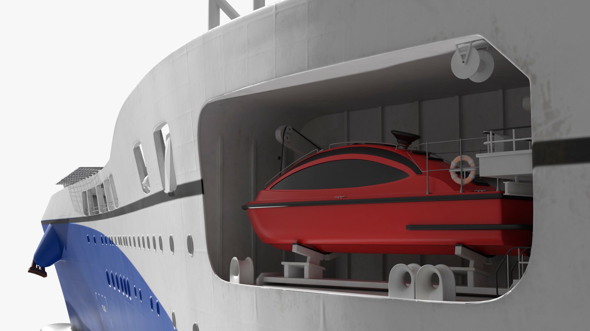 3D Model Marine Research Vessel With Side Lifeboat White And Blue ...