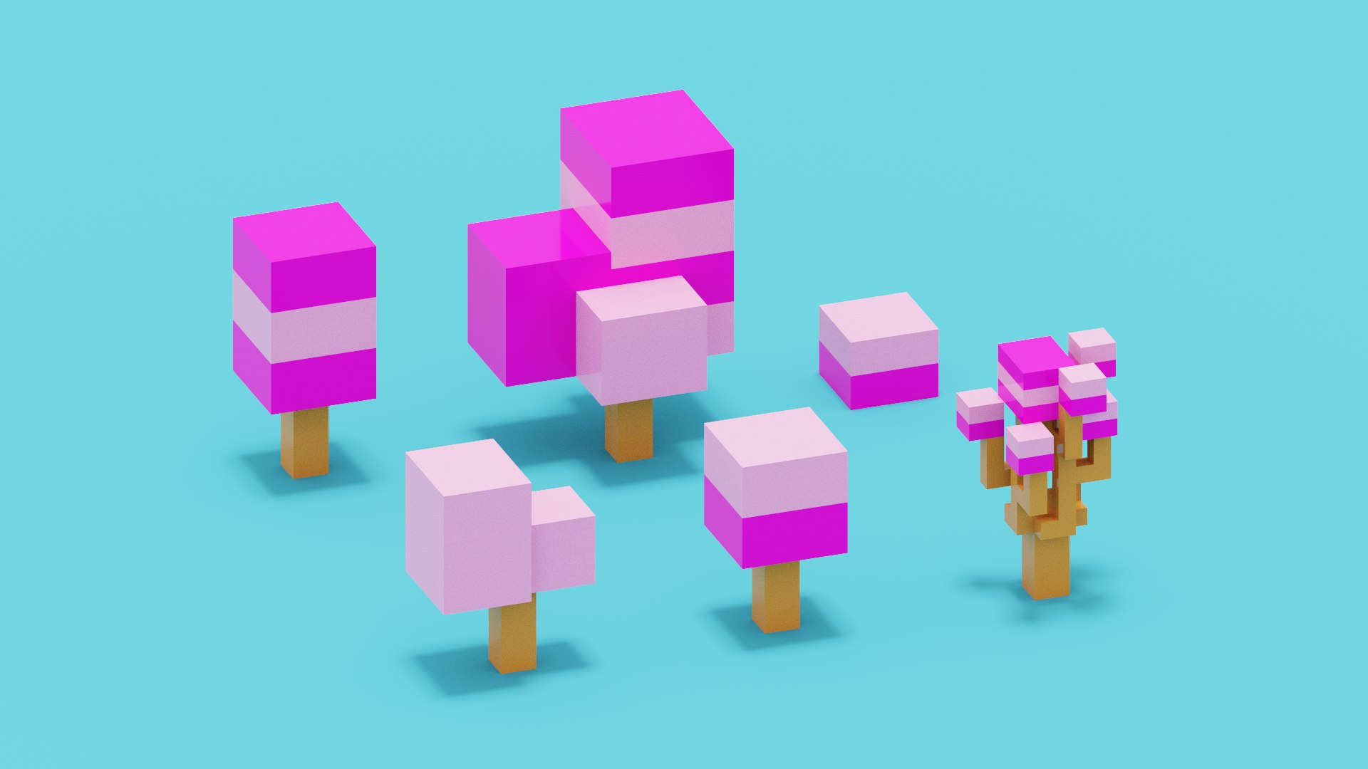 3D Pink Tree Set Low-poly 3D Model - TurboSquid 2090747