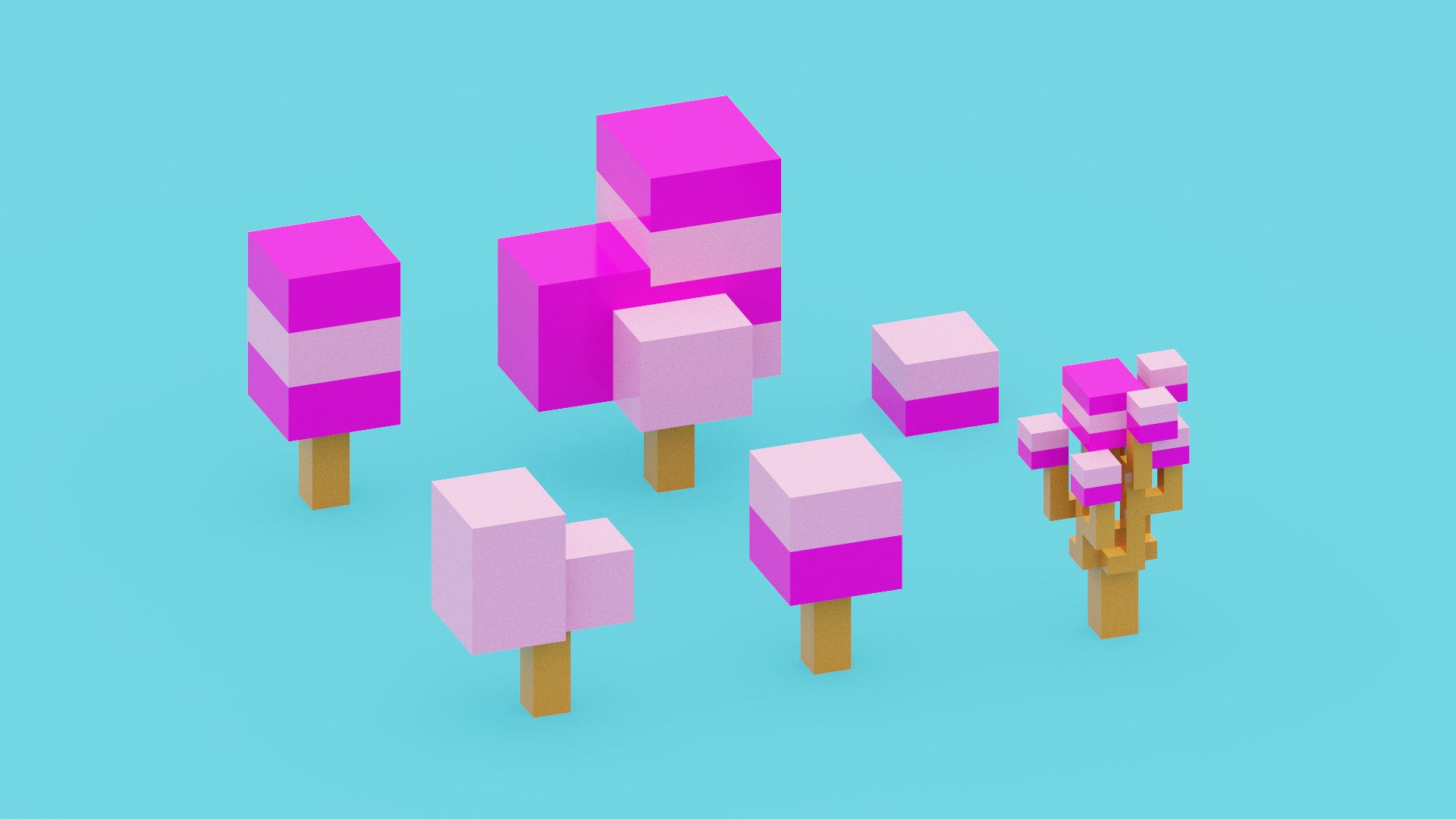 3D Pink Tree Set Low-poly 3D model - TurboSquid 2090747
