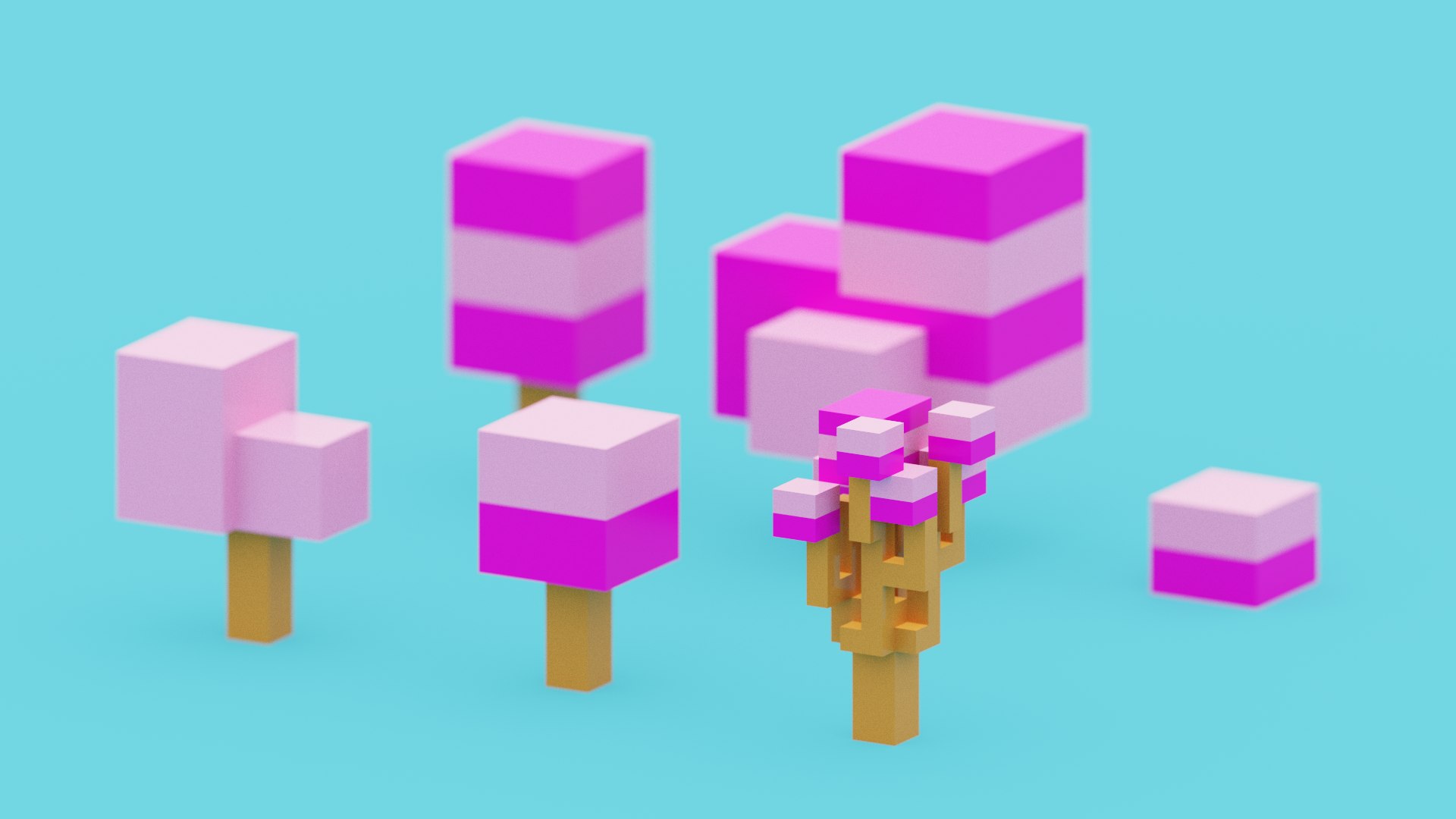 3D Pink Tree Set Low-poly 3D Model - TurboSquid 2090747