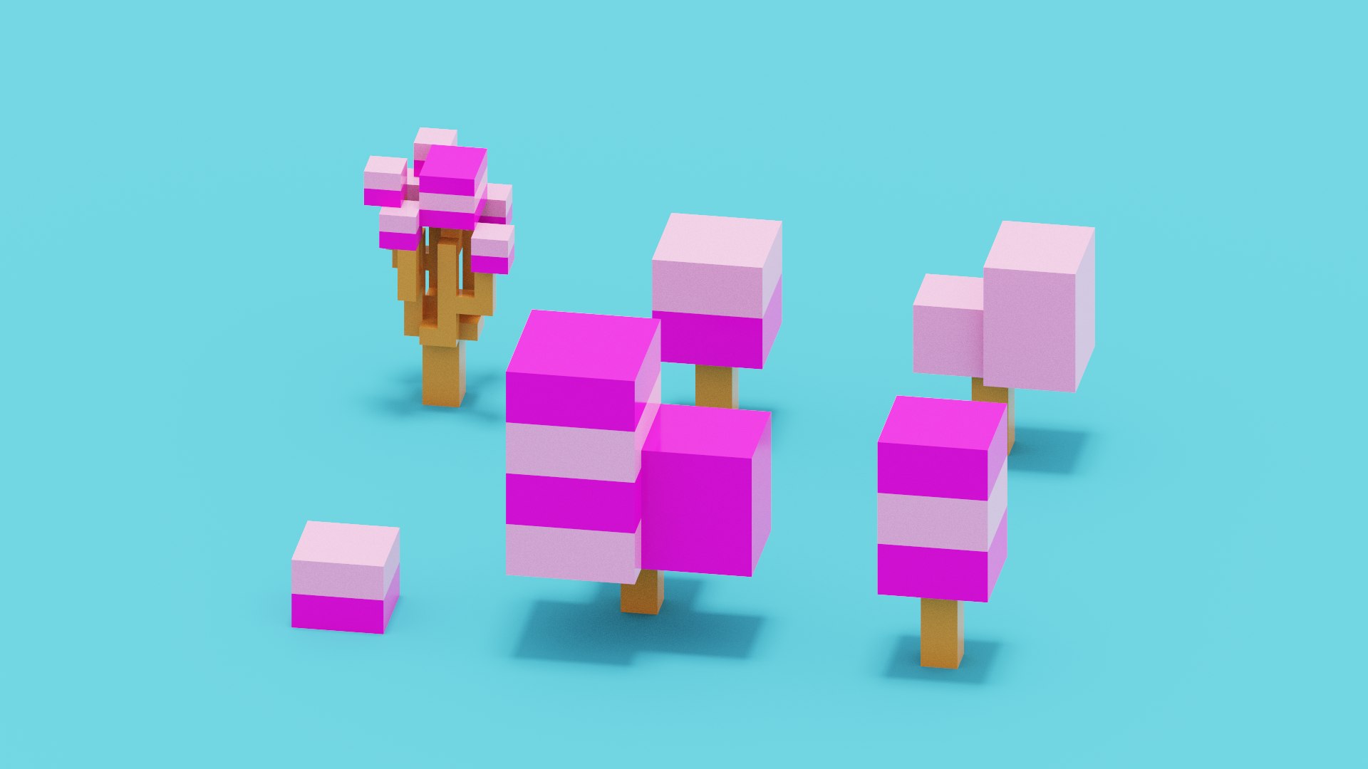 3D Pink Tree Set Low-poly 3D Model - TurboSquid 2090747