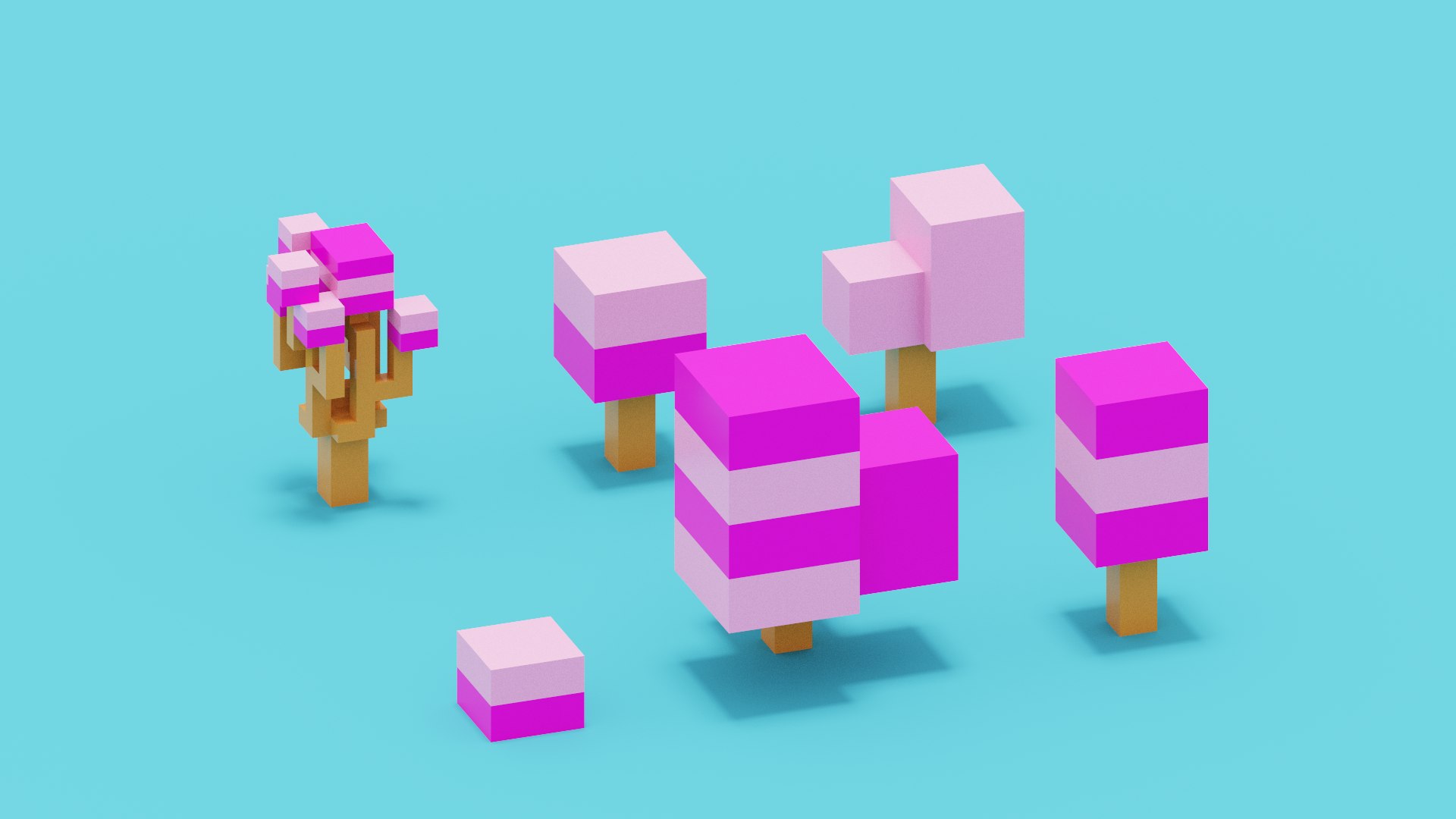 3D Pink Tree Set Low-poly 3D model - TurboSquid 2090747