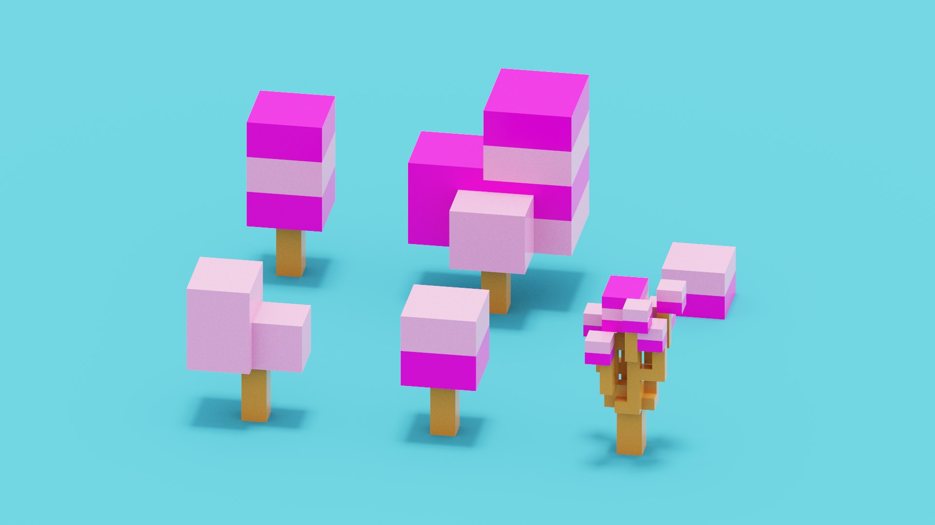 3D Pink Tree Set Low-poly 3D Model - TurboSquid 2090747